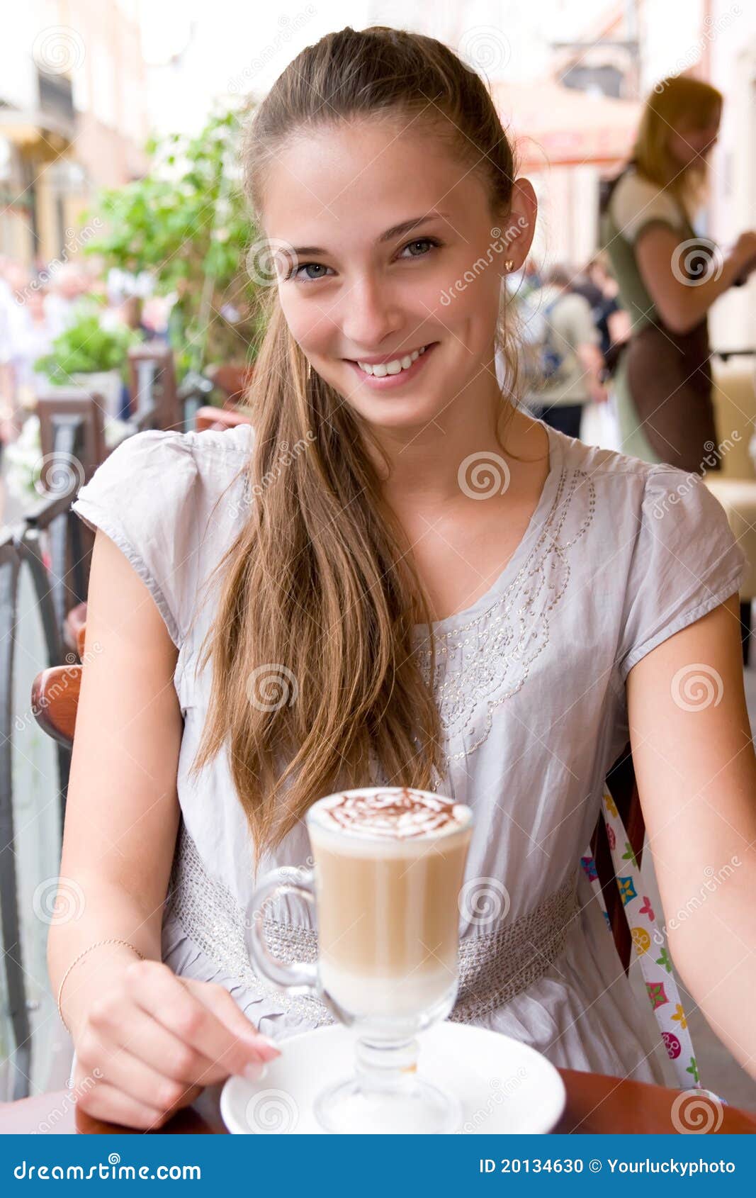 Woman with coffee in cafe stock photo. Image of mocha - 20134630