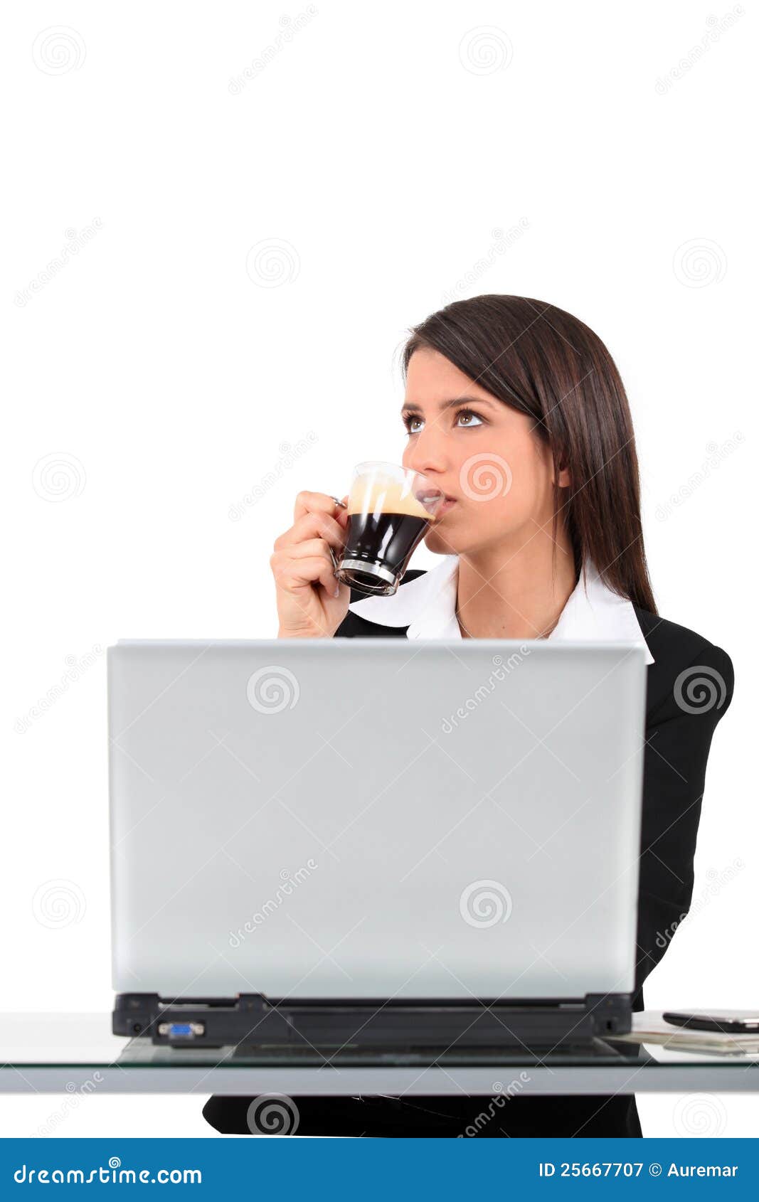 Woman with Coffee and Computer Stock Image - Image of loaded, cream ...