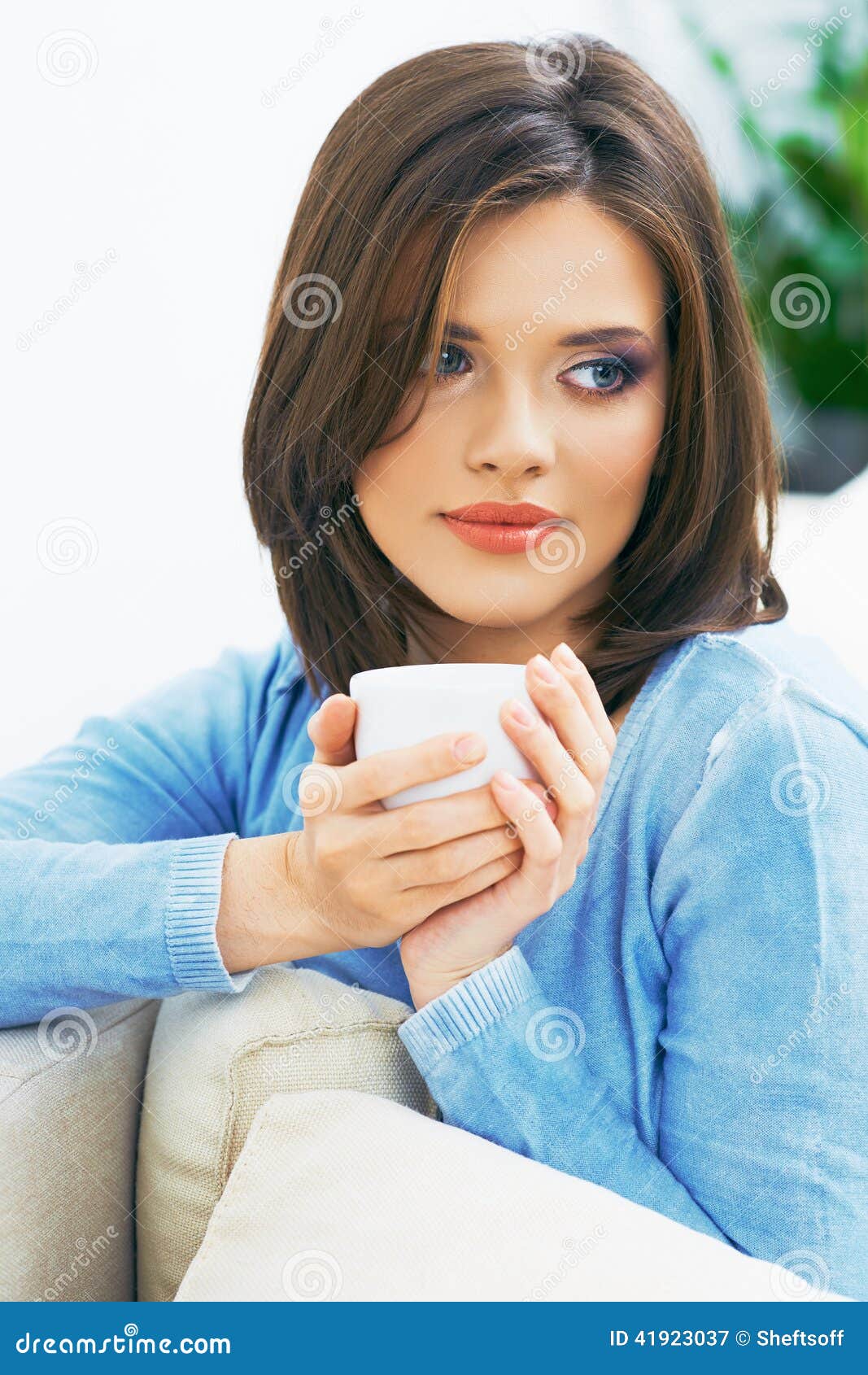 Woman Coffee Drink Portrait. Stock Image - Image of comfortable, adult ...