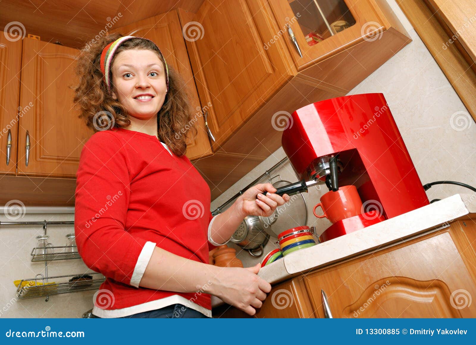 Woman with coffee machine stock image. Image of mocha - 13300885