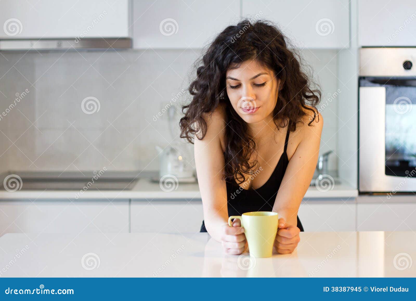Woman with Coffee or Tea in the Kitchen Stock Image - Image of feminine ...
