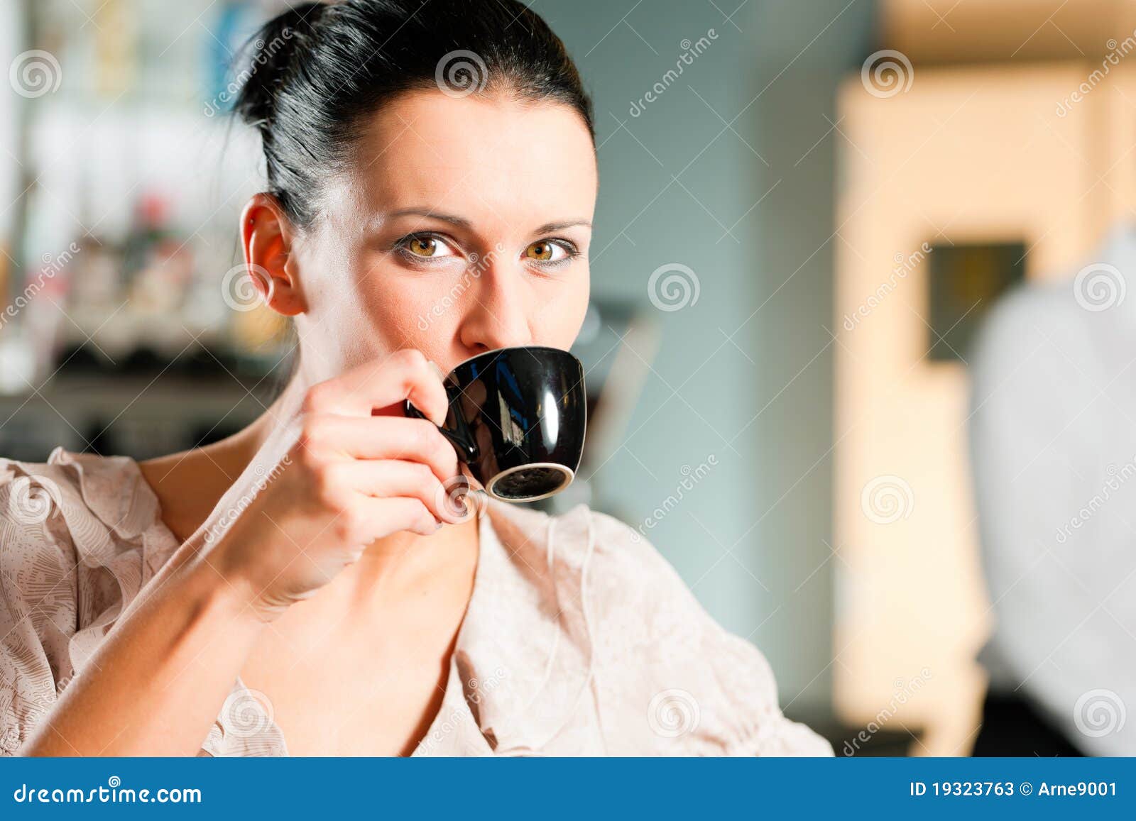 Woman in a coffeeshop stock image. Image of espresso - 19323763