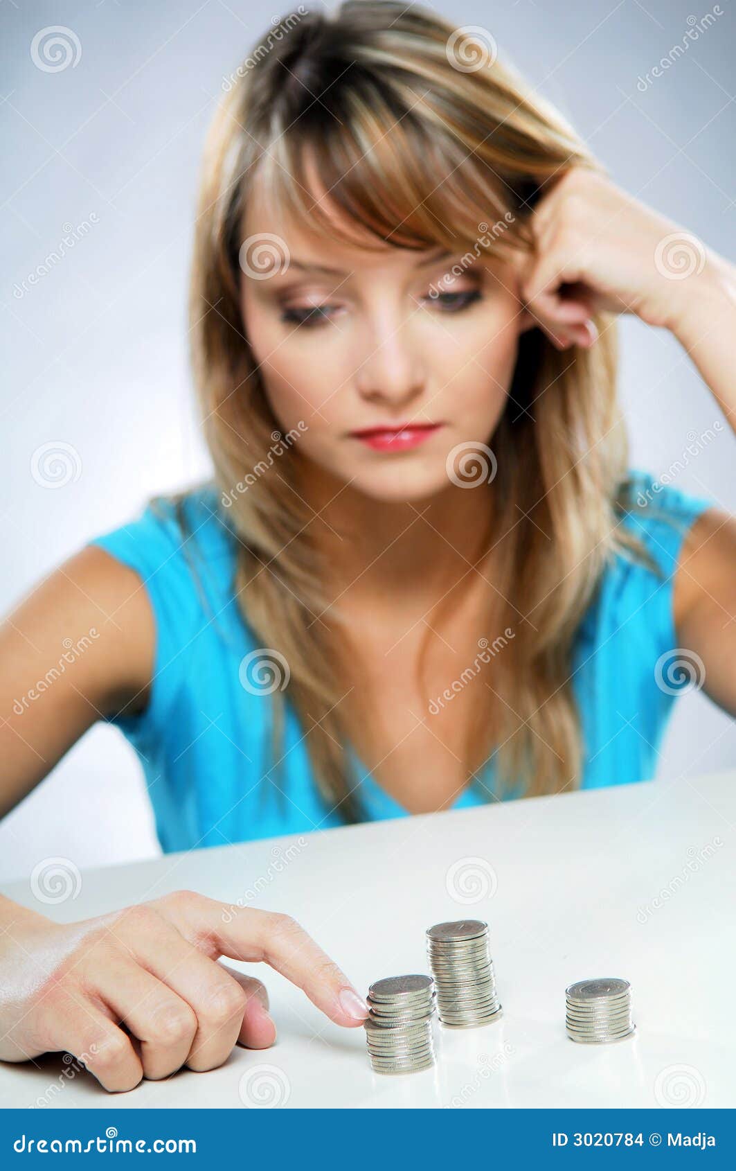 Woman with coins stock photo. Image of spending, dollar - 3020784