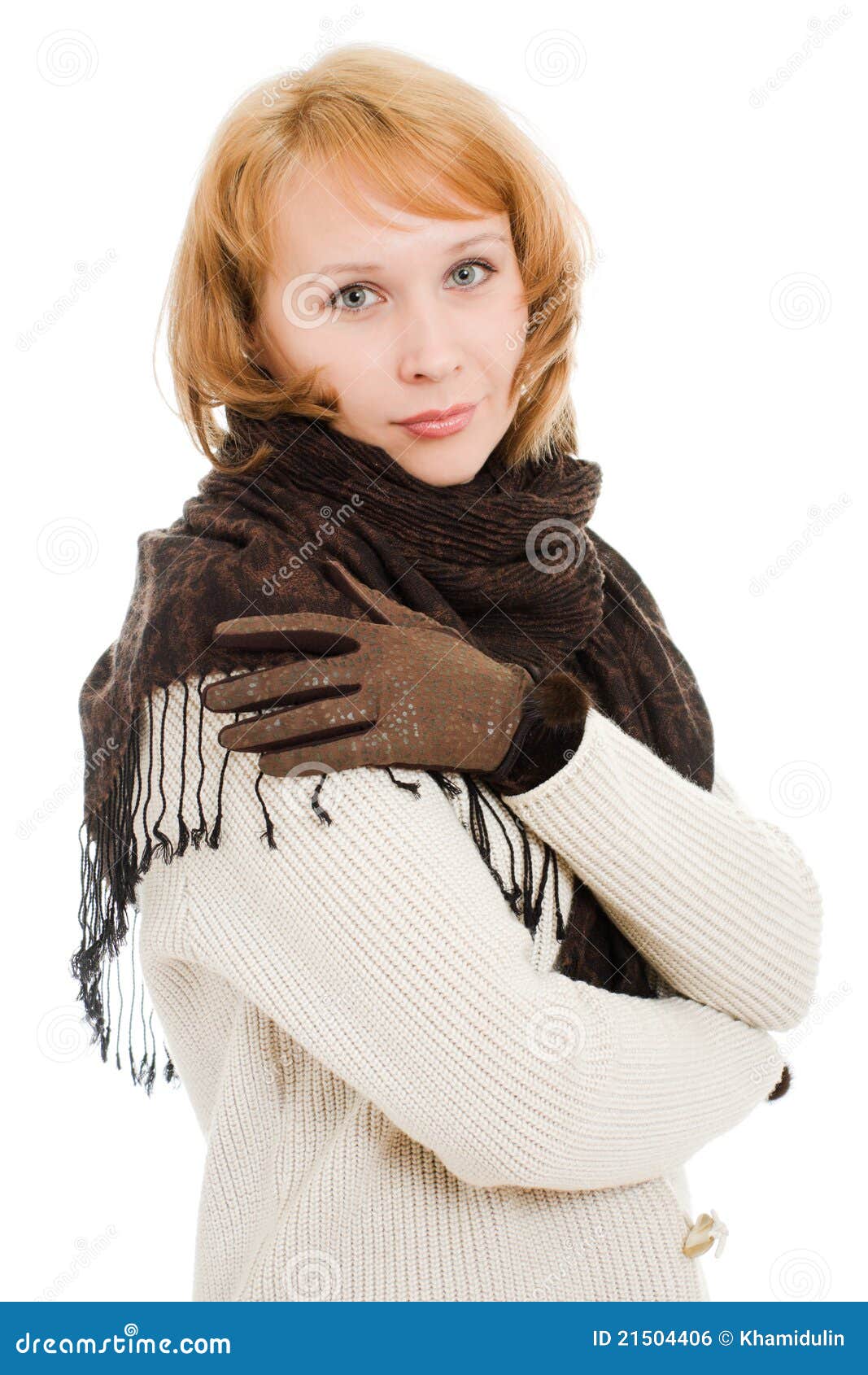 The woman is cold stock photo. Image of caucasian, cardigan - 21504406