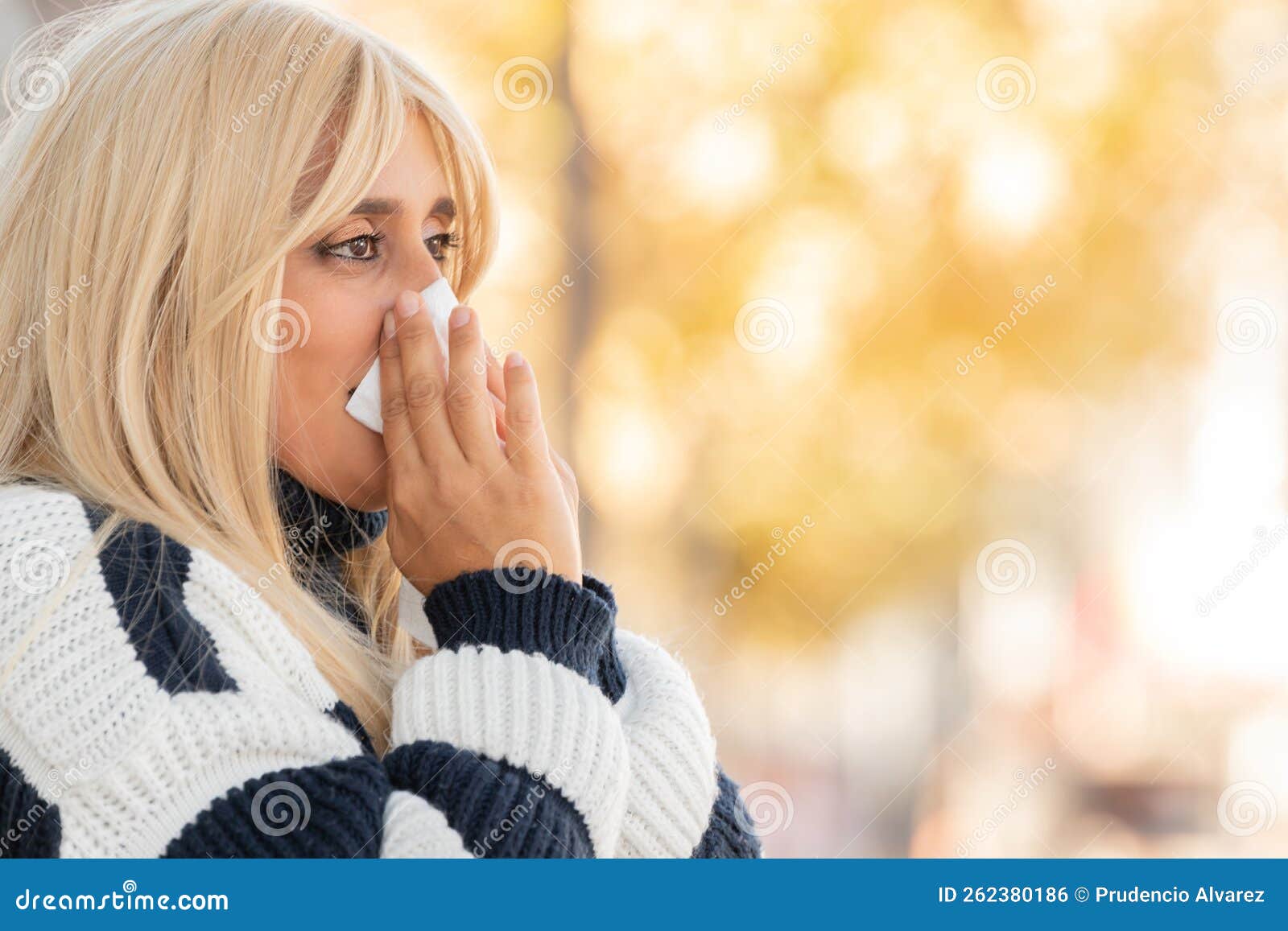 Woman with cold or allergy stock photo. Image of sneeze - 262380186