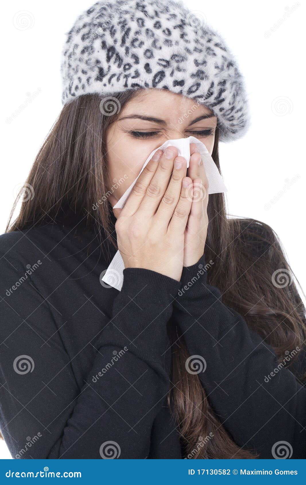 Woman with a Cold Blowing Nose Stock Photo - Image of girl, illness ...