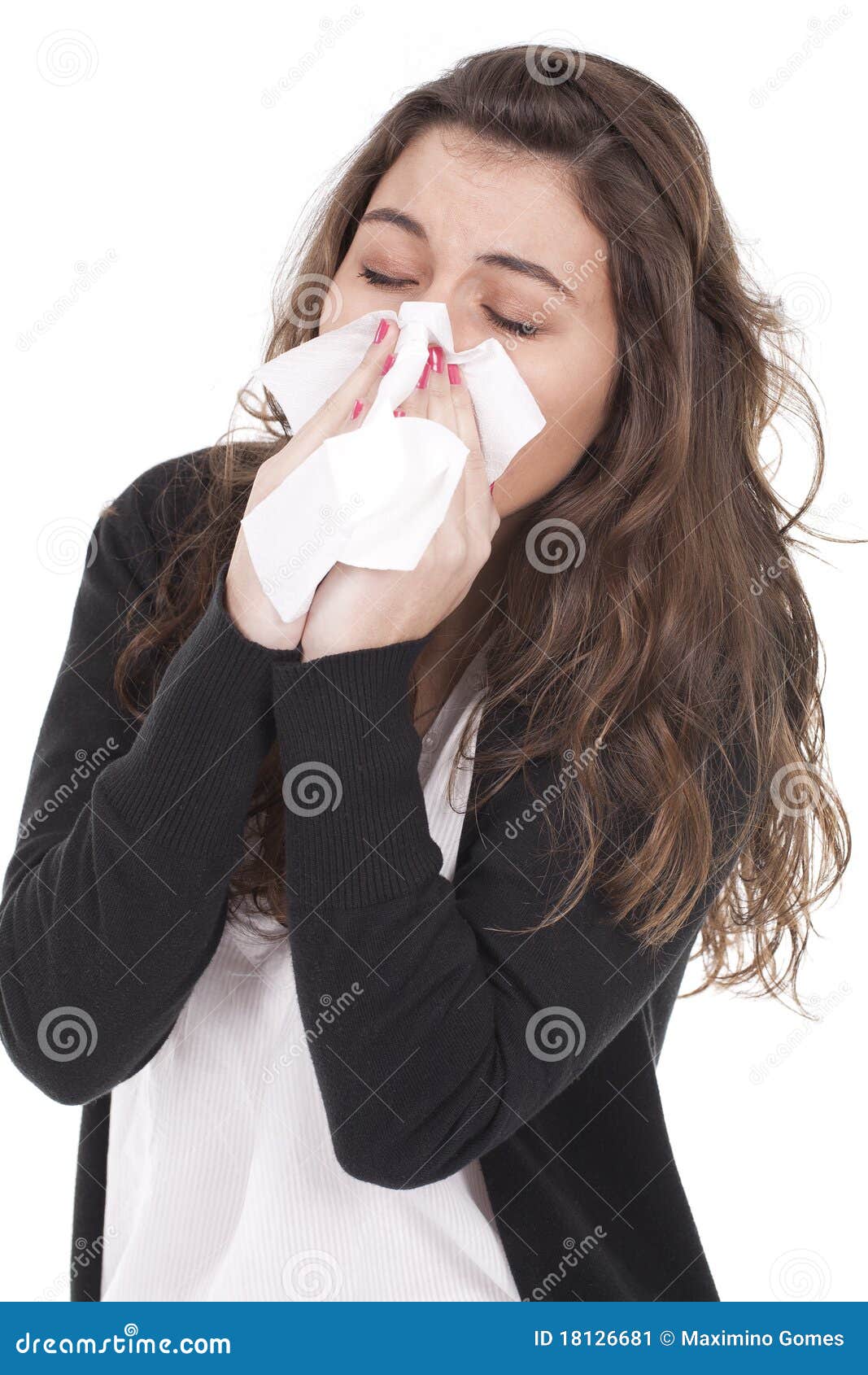 Woman with a Cold Blowing Nose Stock Image - Image of healthcare, hold ...