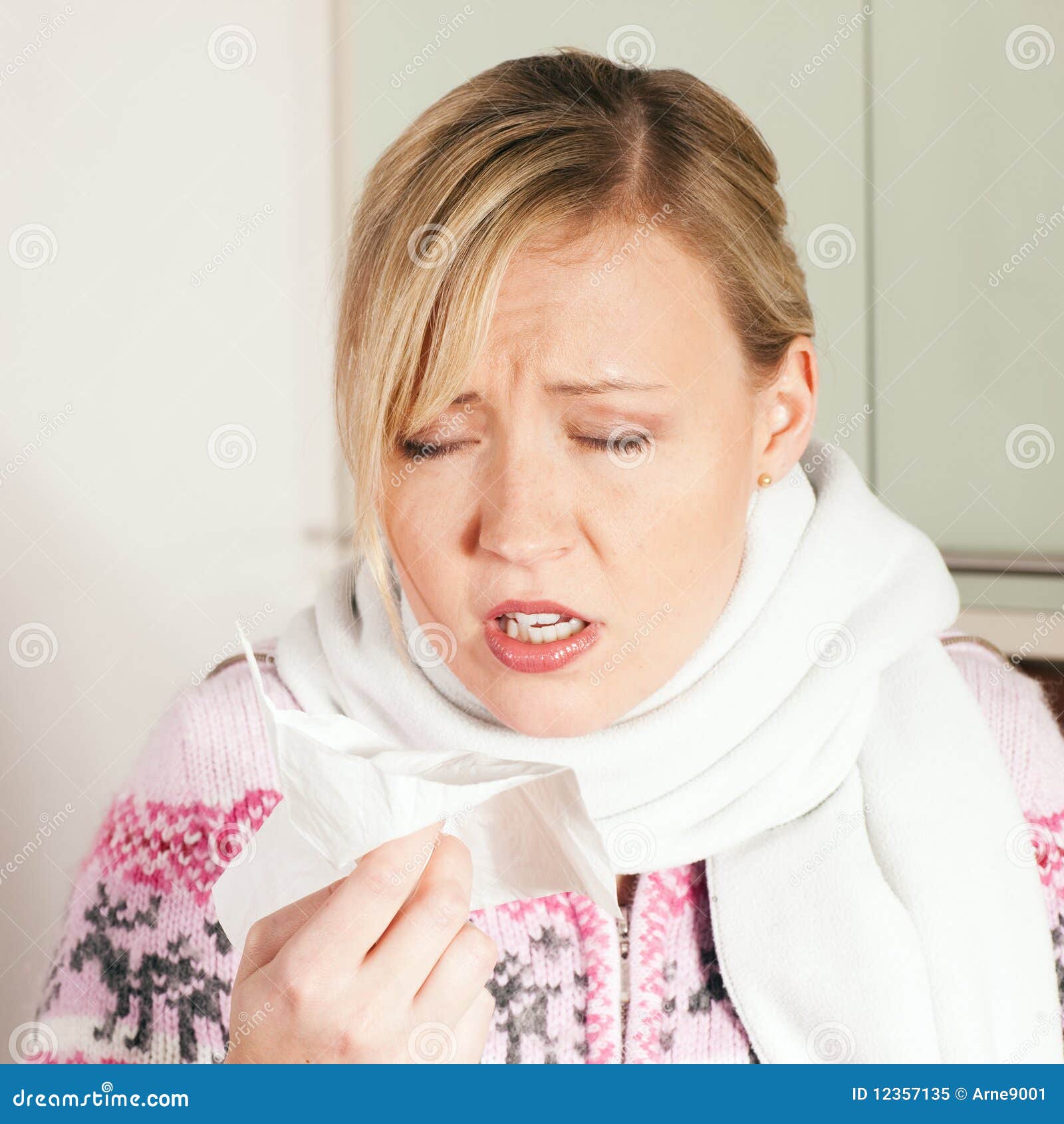 Woman with Cold or Flu Sneezing Stock Image - Image of tissue, virus ...