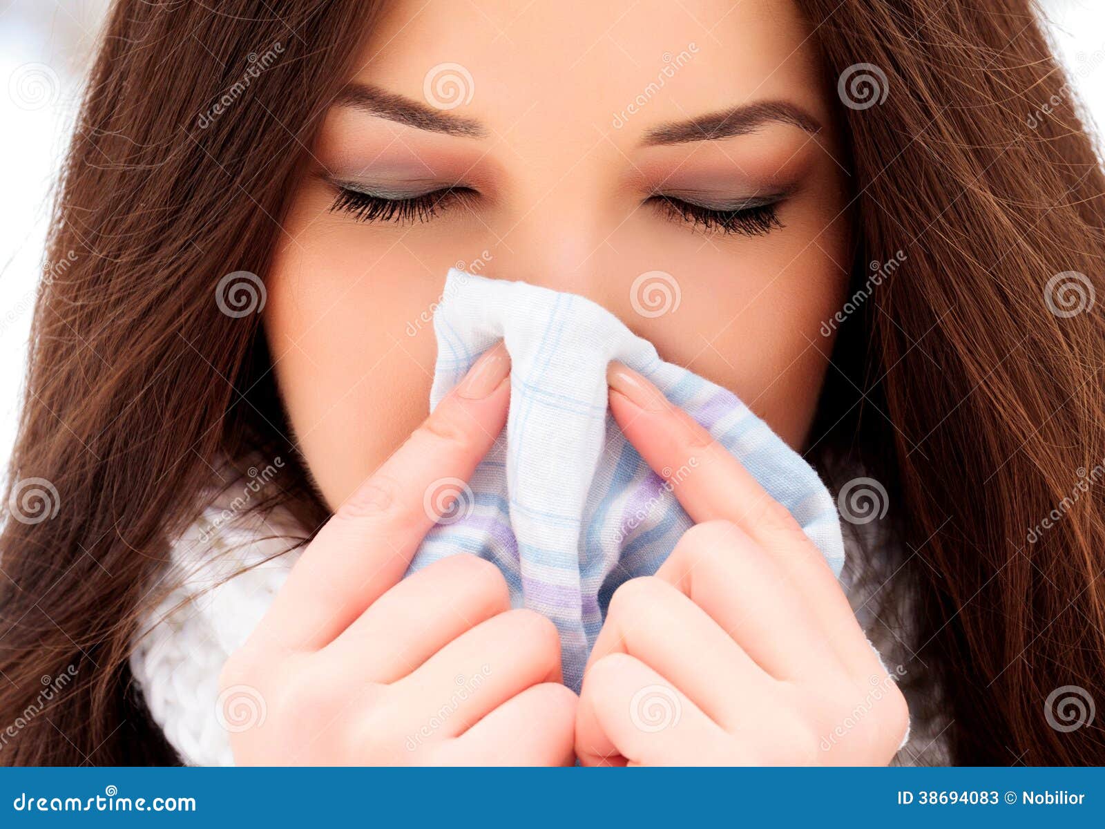 Woman with a Cold Holding a Tissue Stock Image - Image of nose ...