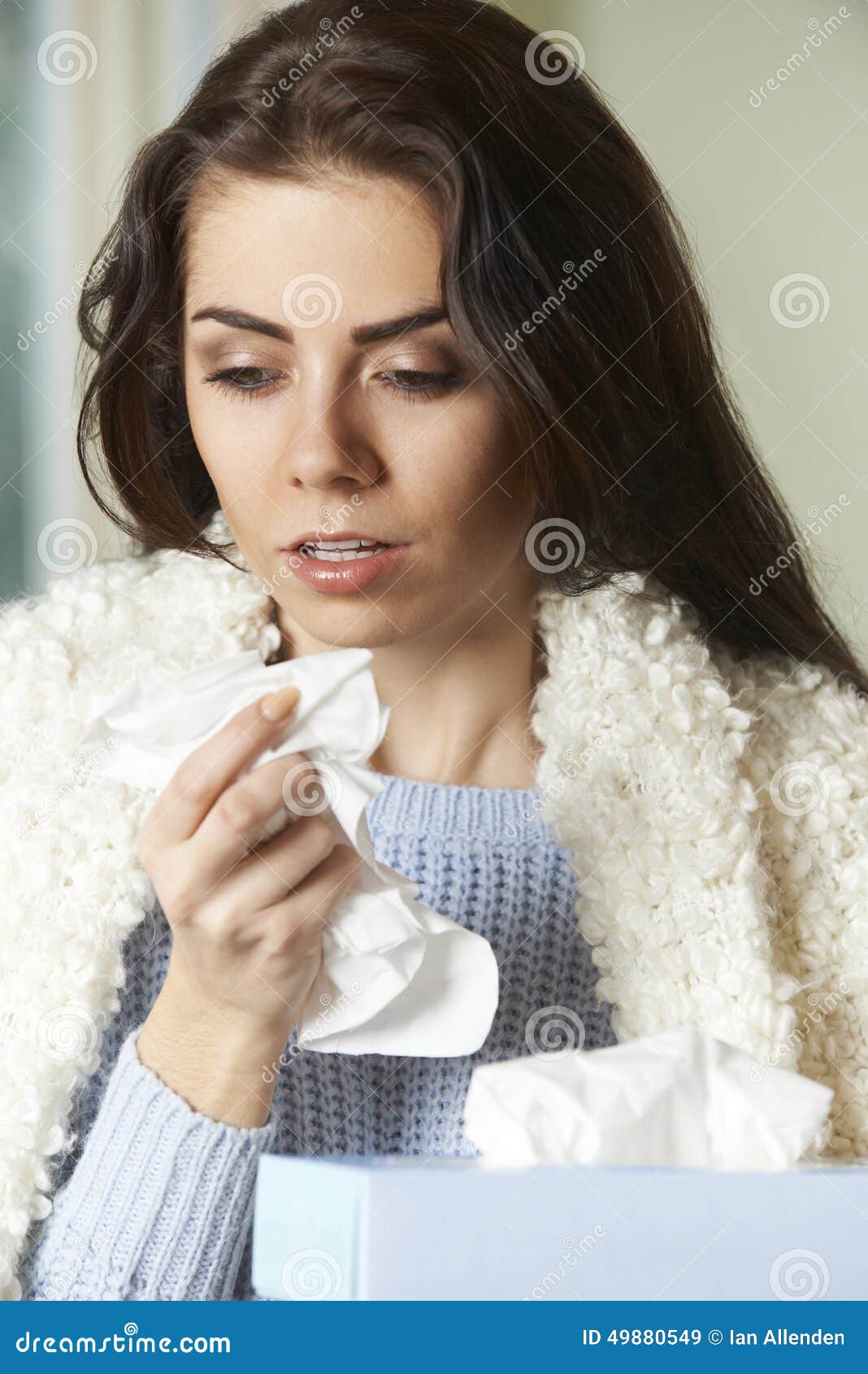 Woman with Cold Holding Tissue and Sneezing Stock Image - Image of ...
