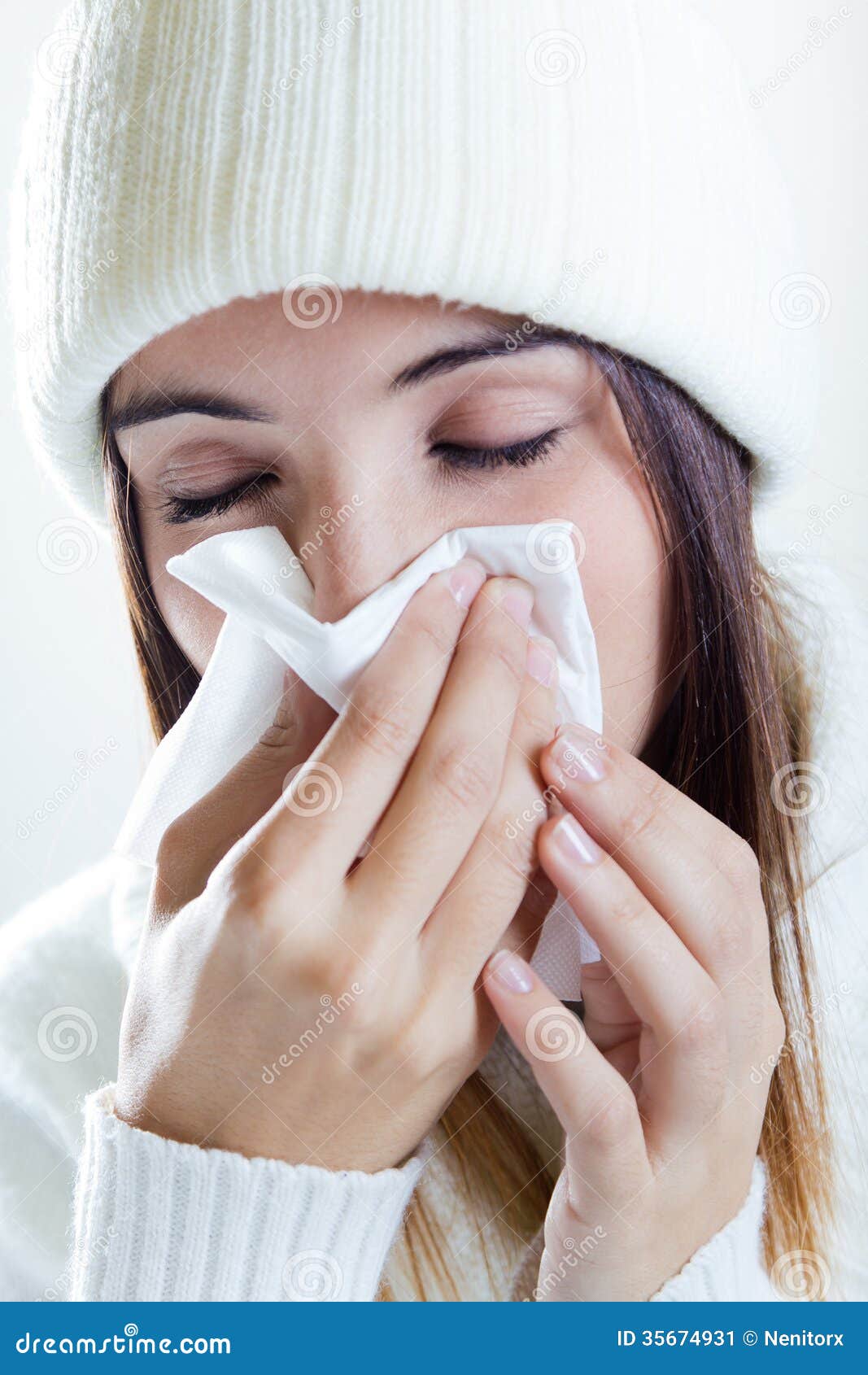 Woman with a cold stock image. Image of gloves, teenage - 35674931