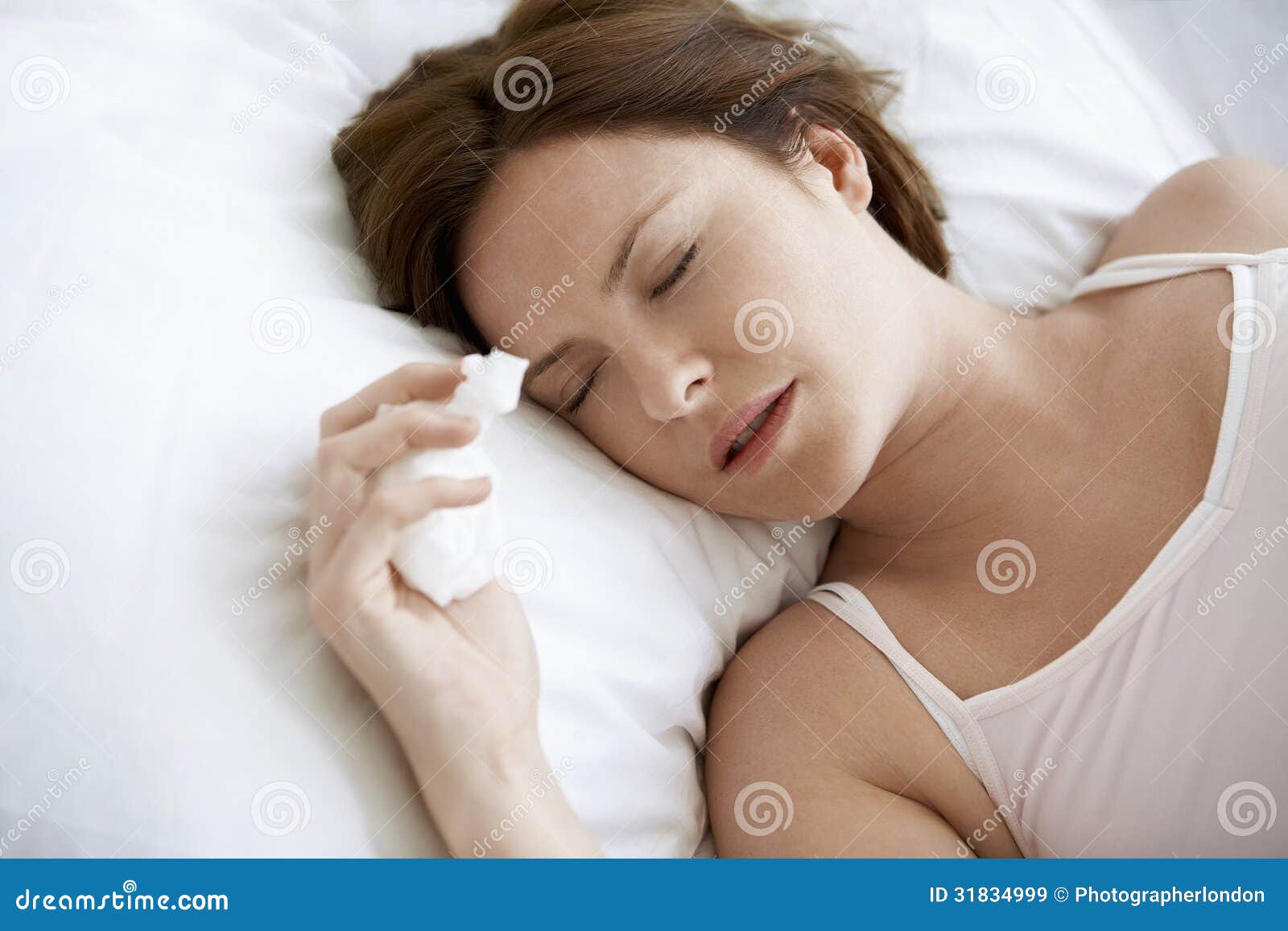 Woman with Cold Sleeping in Bed Stock Image - Image of infection ...
