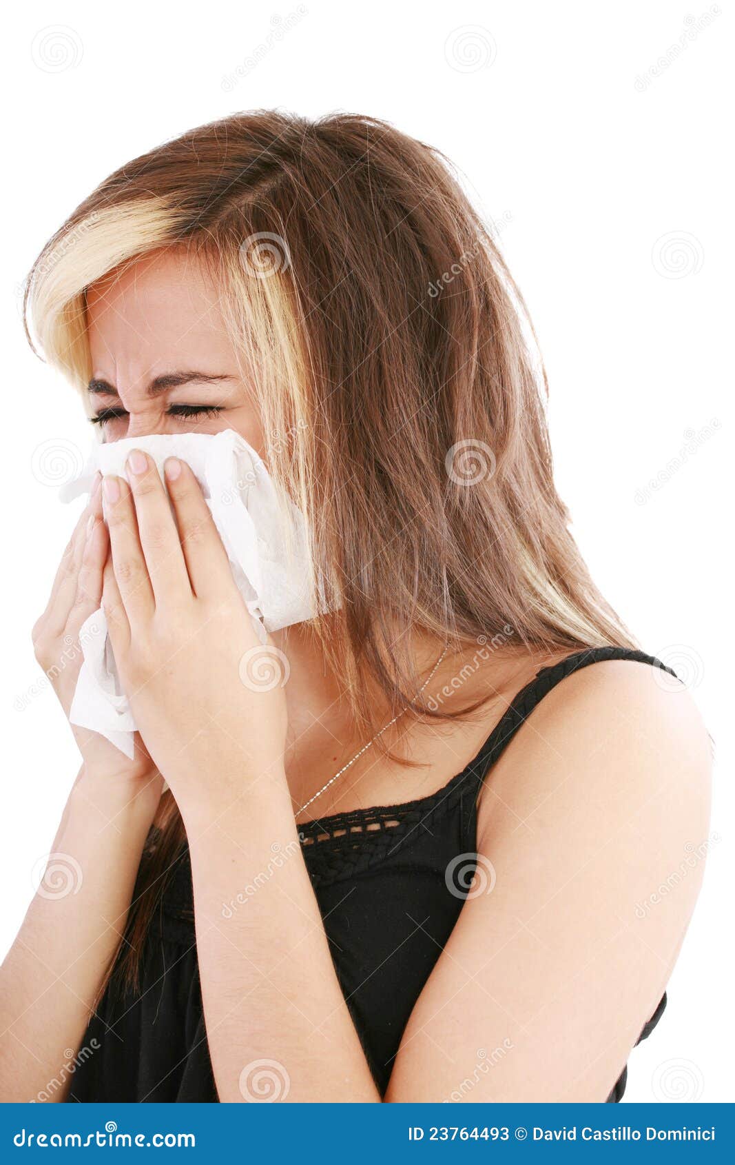 Woman with cold sneezing stock image. Image of closeup - 23764493