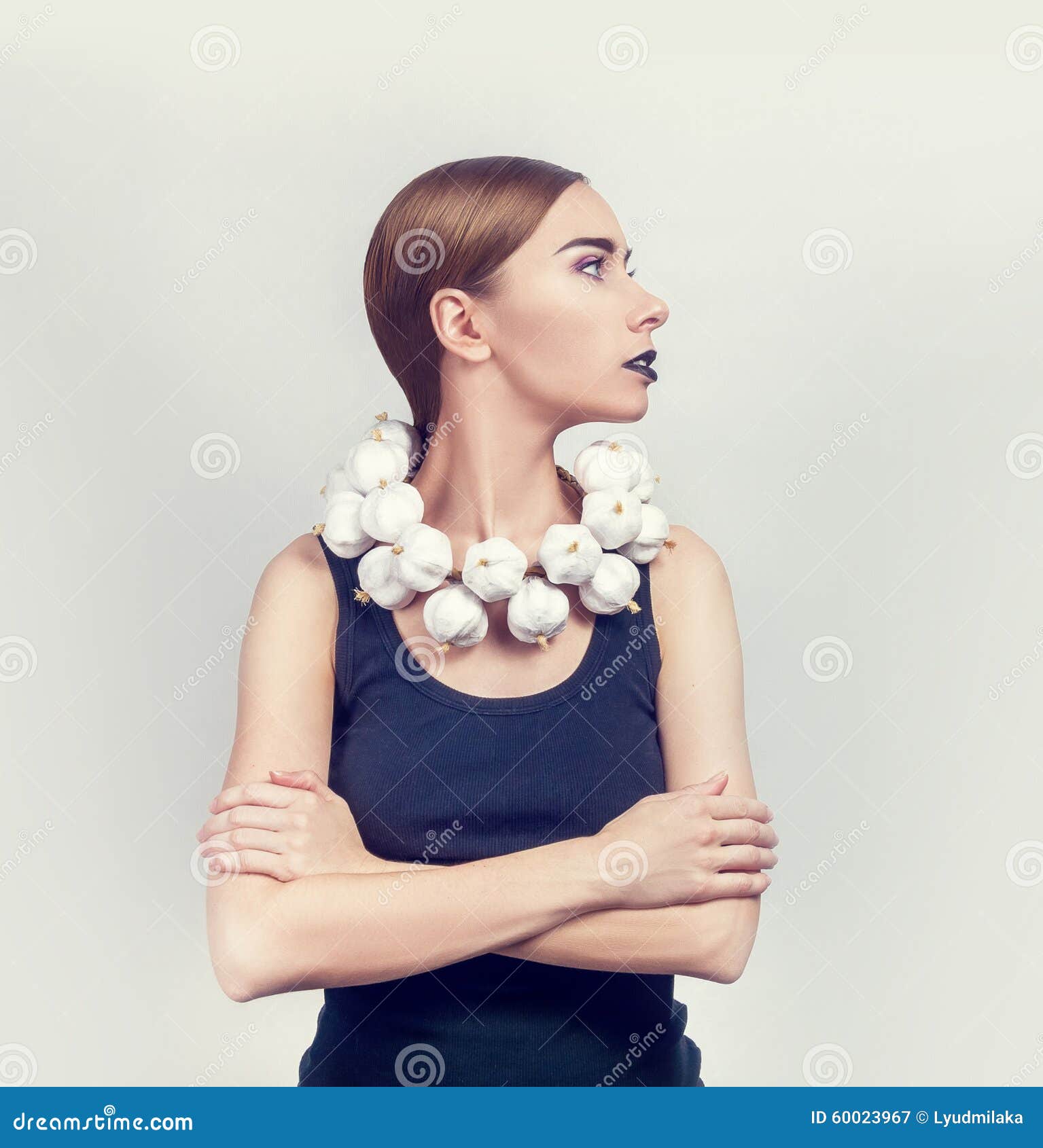Woman with a Collar of White Garlic Stock Image - Image of vegetable ...