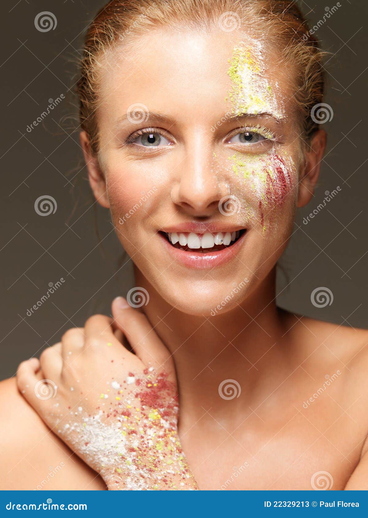 Woman Colored Powders on Face and Hand Stock Image - Image of clean ...
