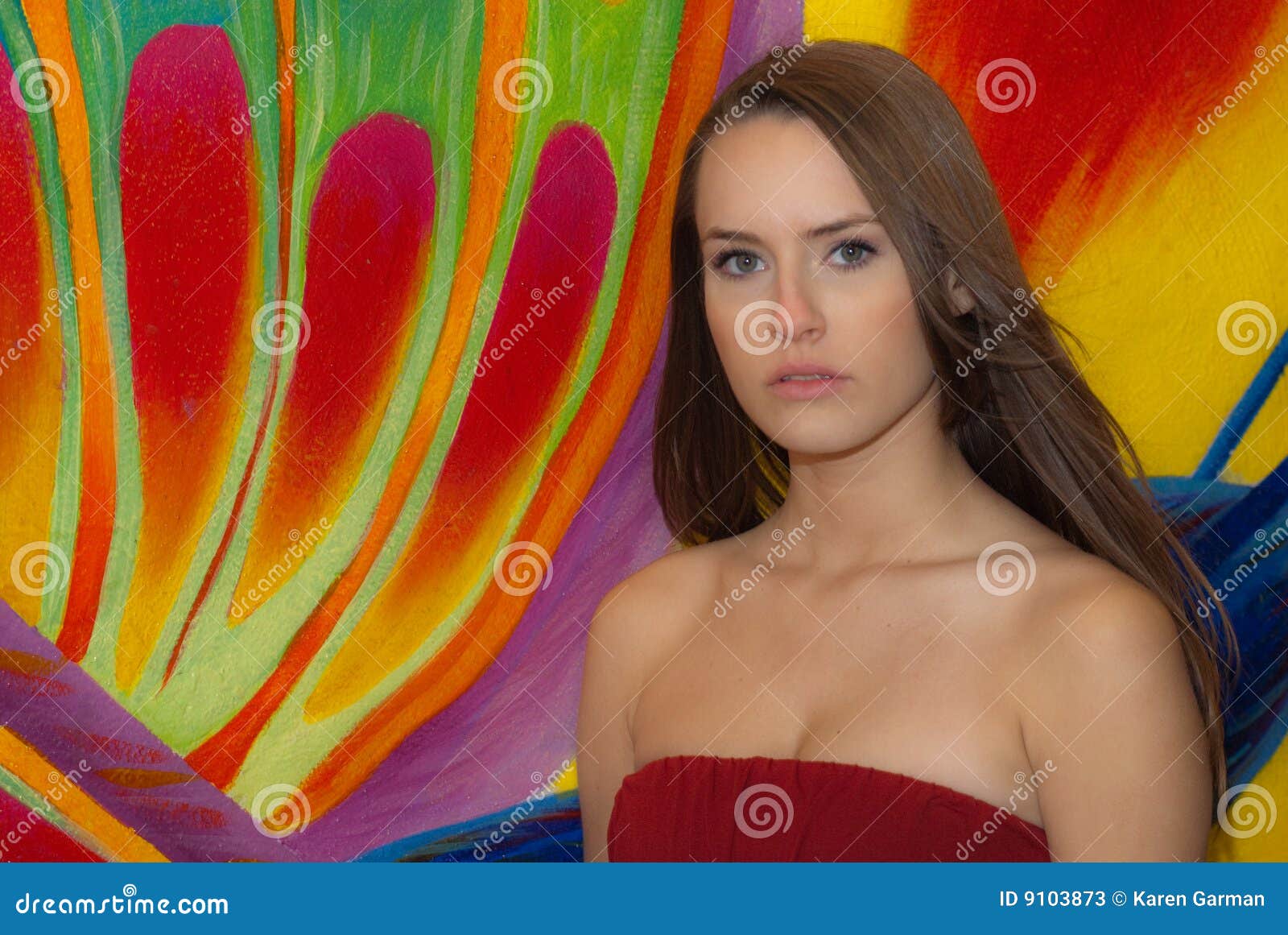 Woman on Colorful Background Stock Image - Image of staring, young: 9103873