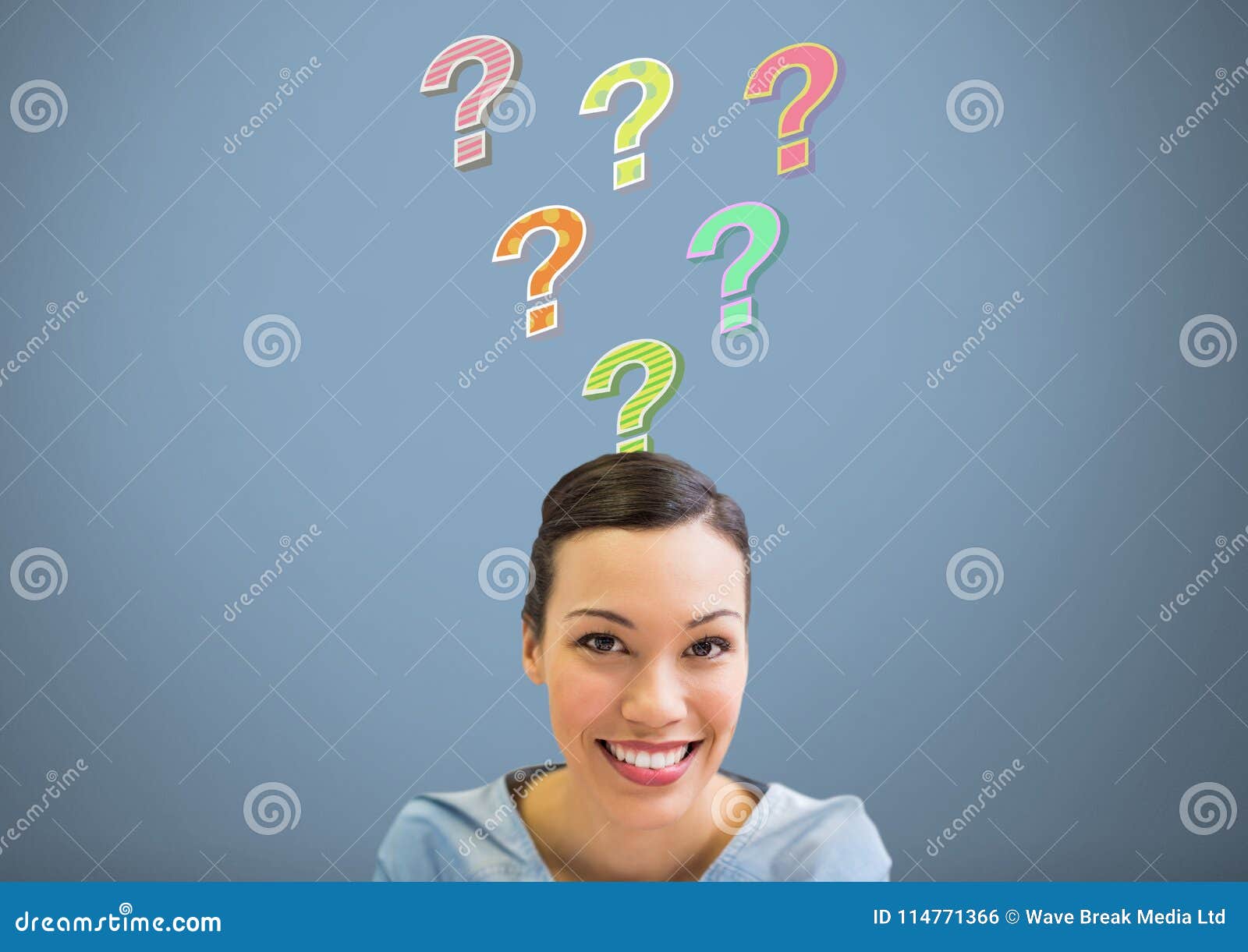 Woman with Colorful Funky Question Marks Emerging from Head Stock ...