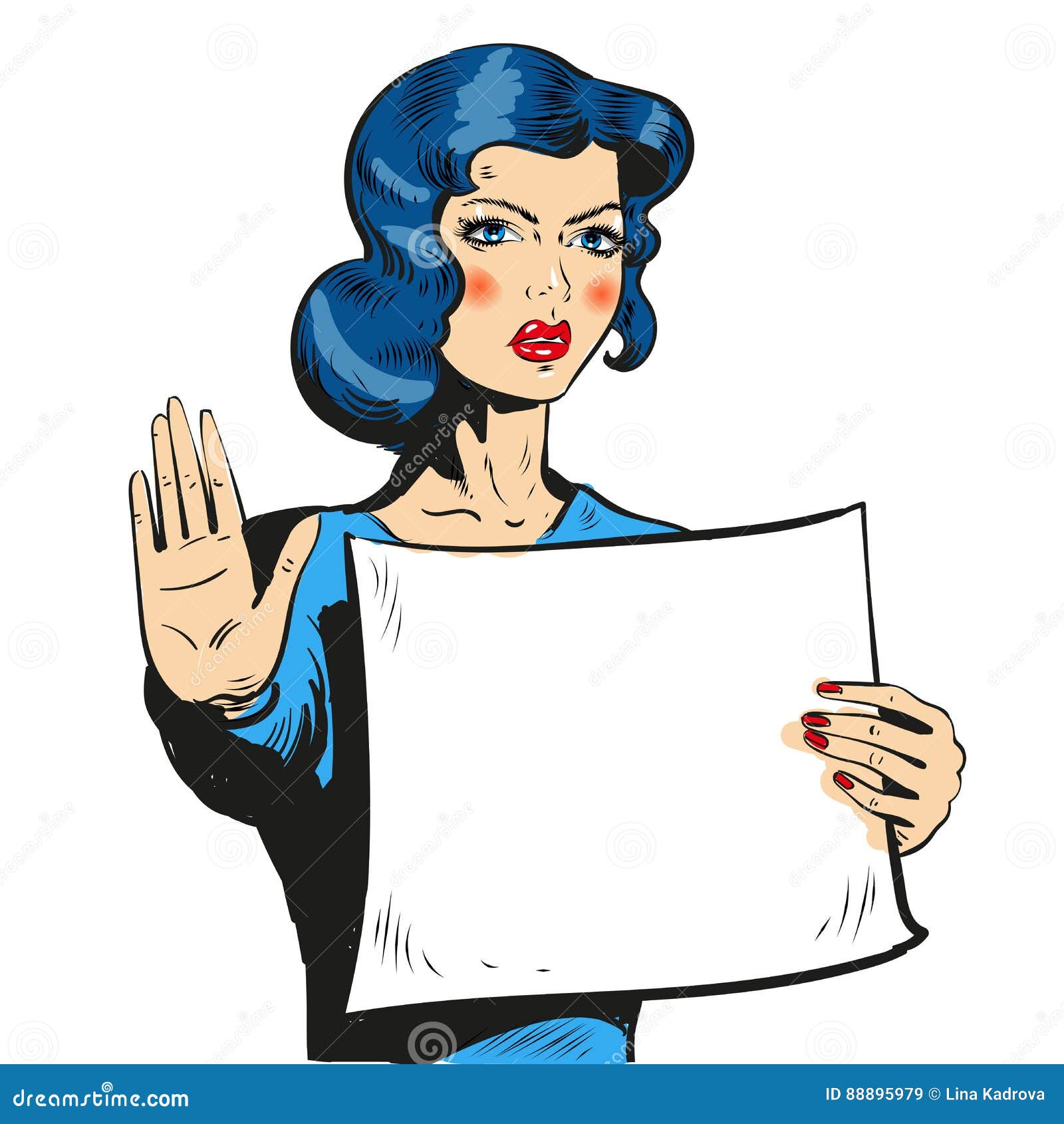 Woman Comic Style Showing Stop Sign Stock Vector - Illustration of ...