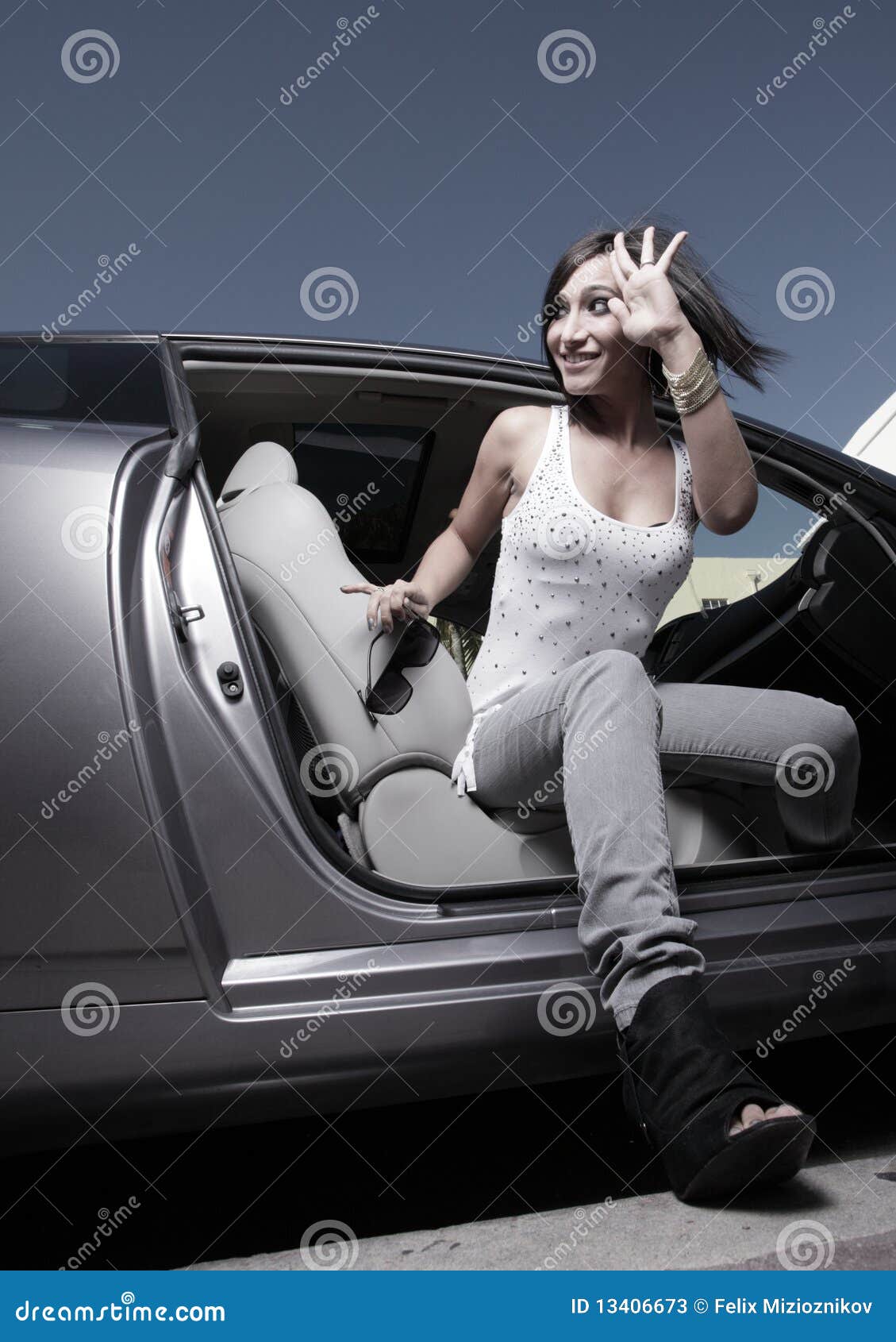 Woman Coming Out of Her Car Stock Image - Image of automobile, blue ...