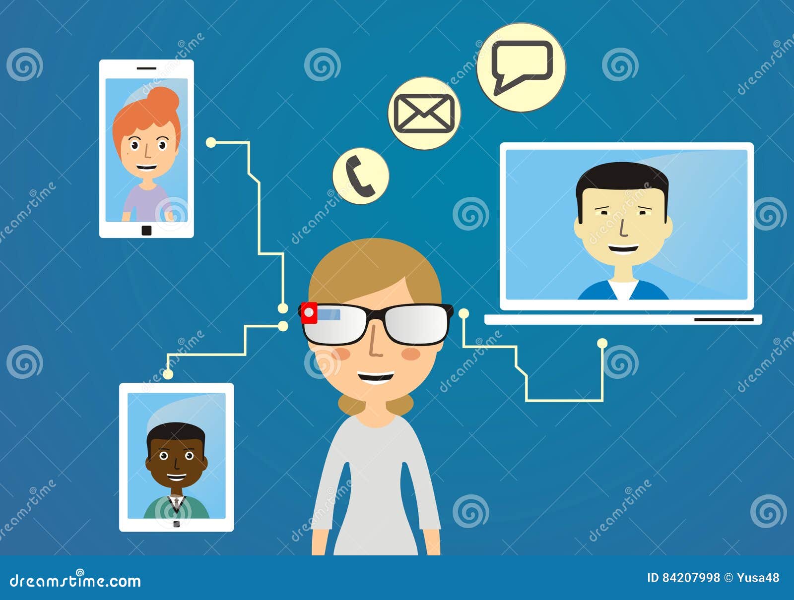 Woman Communicate with Friends Using Smart Glasses Stock Vector ...
