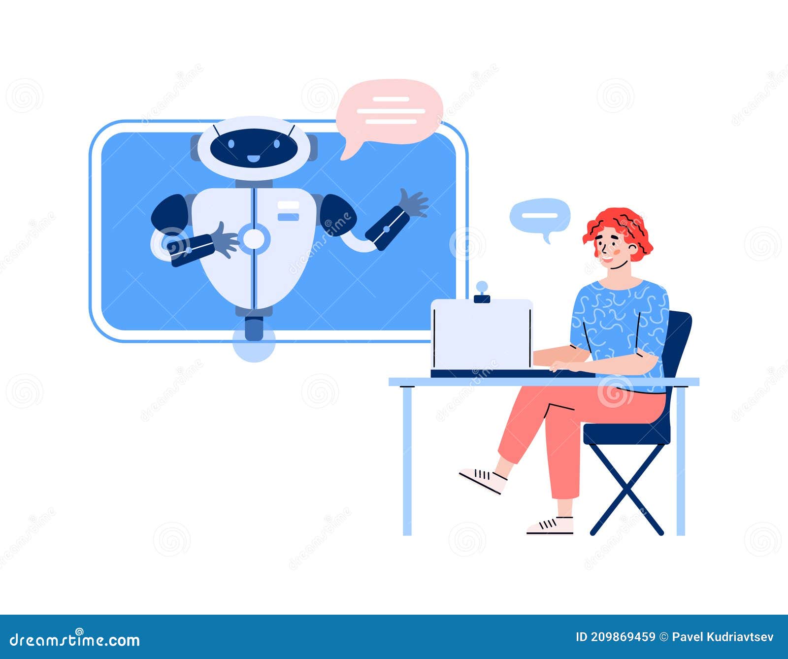 Woman Communicates with Chatbot Robot, Cartoon Vector Illustration ...