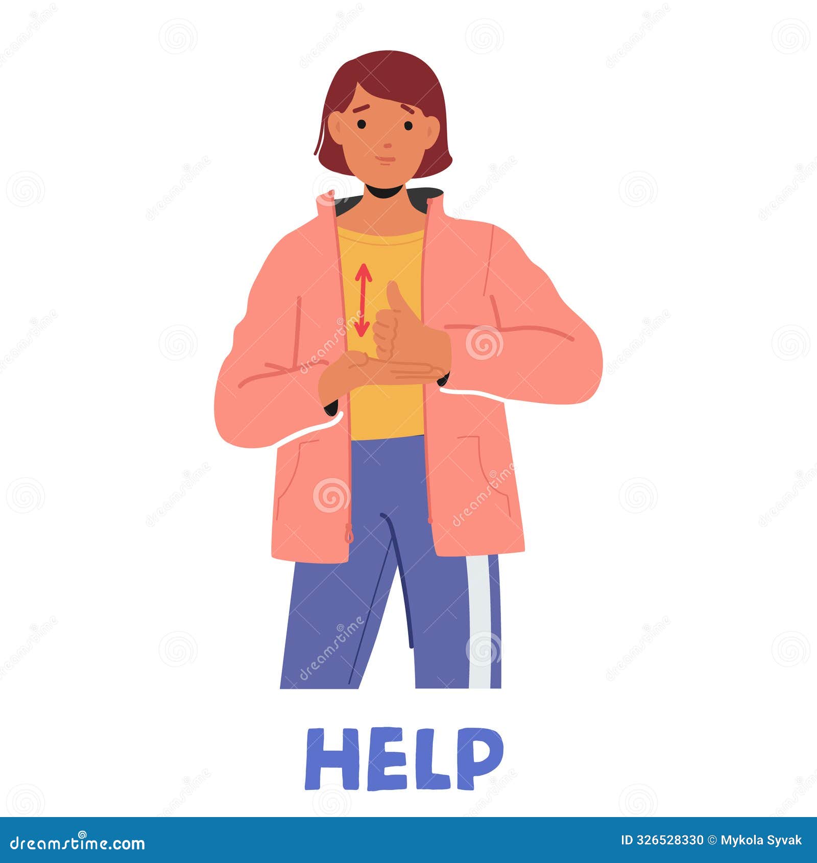 Woman Communicating the Word Help in Sign Language. Female Character is ...