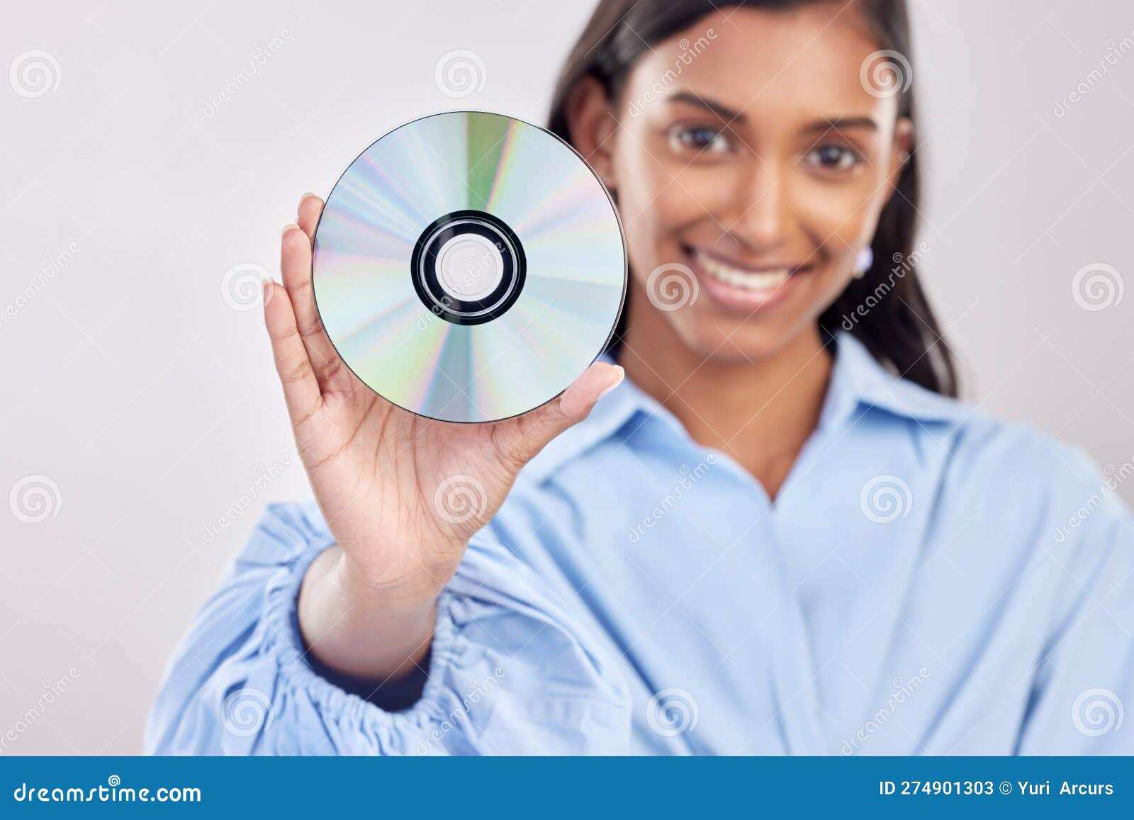 Woman, Compact Disk and Smile in Studio Portrait for Programming ...