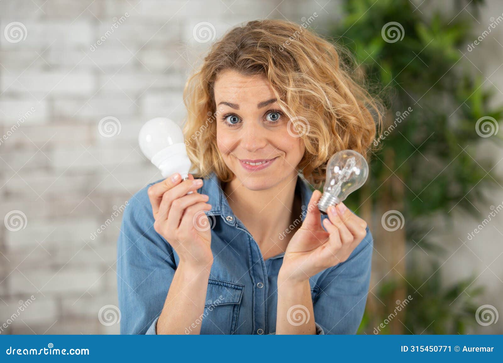 Woman Comparing Two Types Lightbulb Stock Image - Image of conventional ...