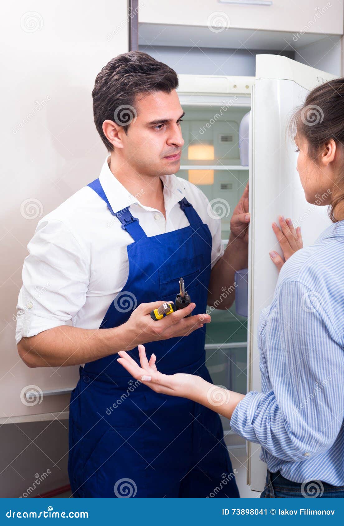 Woman Complaining To Handyman on Problems Stock Image - Image of ...