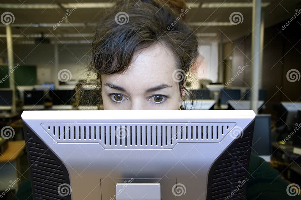 Woman on computer. stock photo. Image of middle, stare - 1031232