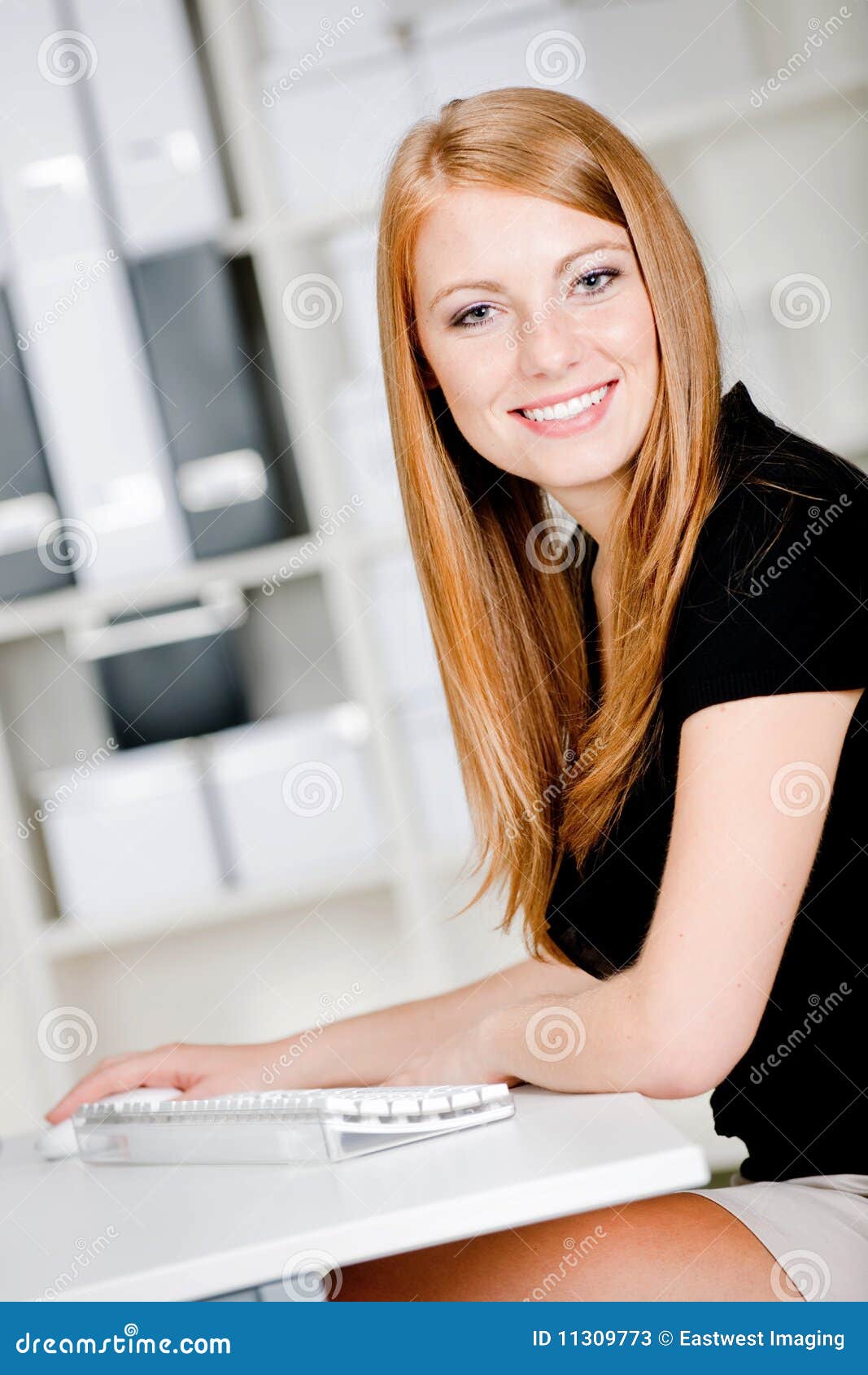 Woman at Computer stock image. Image of internet, indoors - 11309773