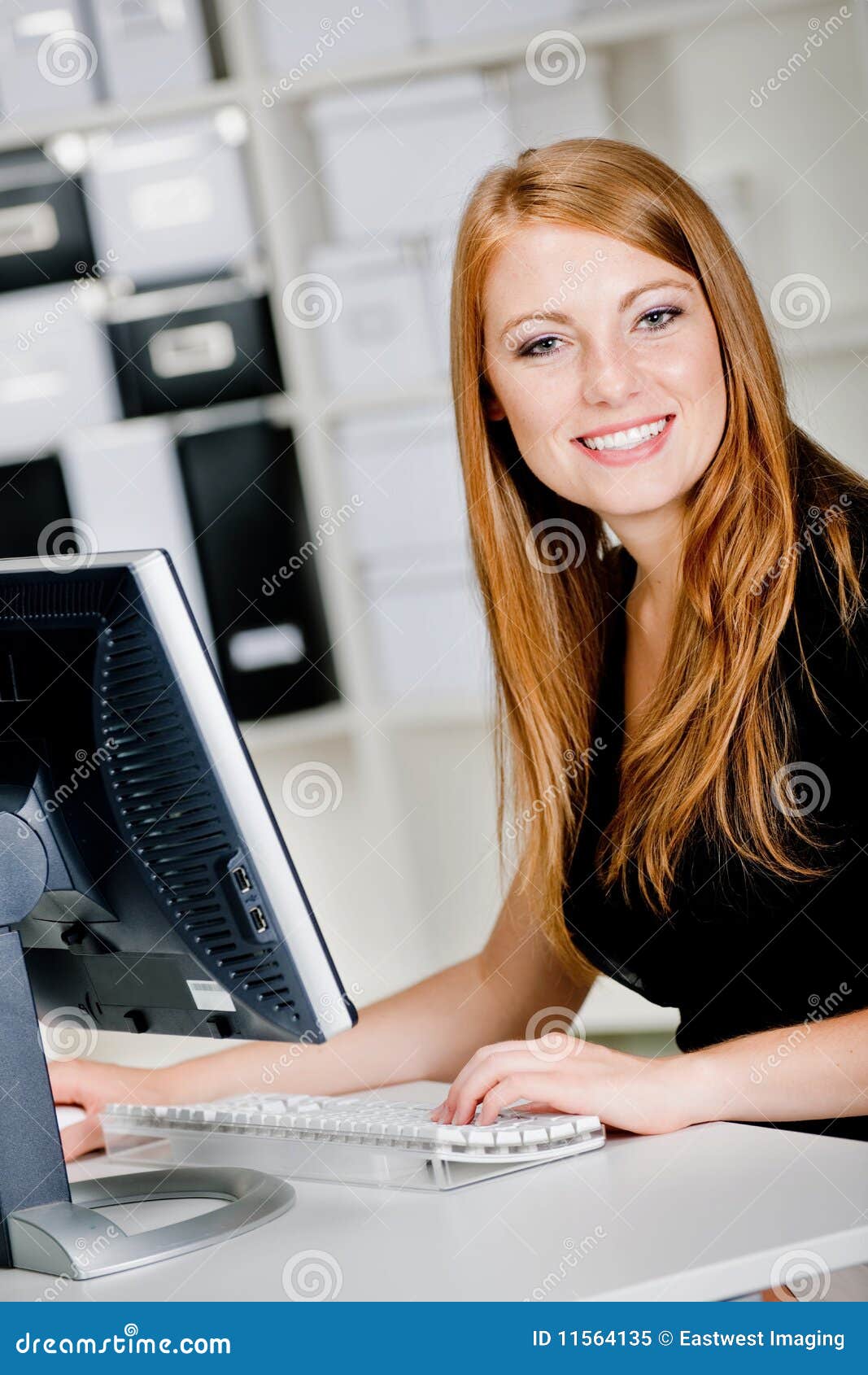 Woman at Computer stock image. Image of good, sitting - 11564135