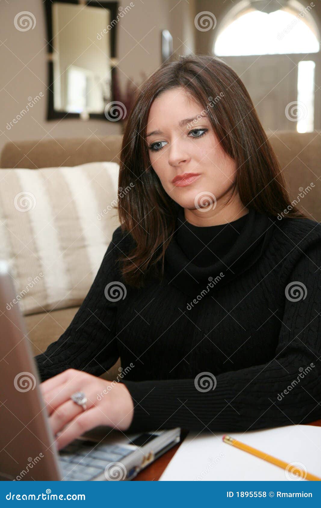 Woman on Computer stock photo. Image of college, home - 1895558