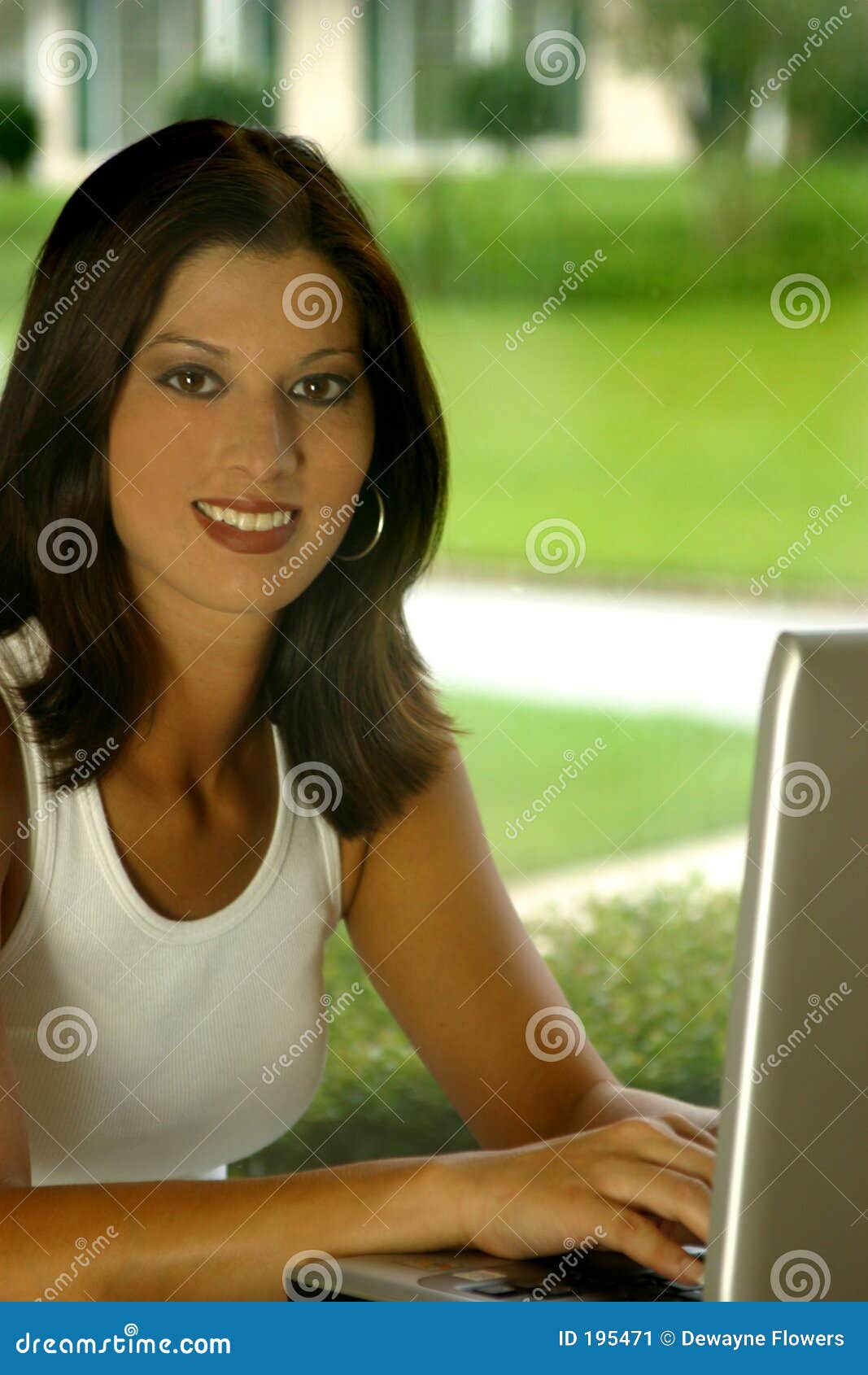 Woman and Computer stock image. Image of notebook, phone - 195471