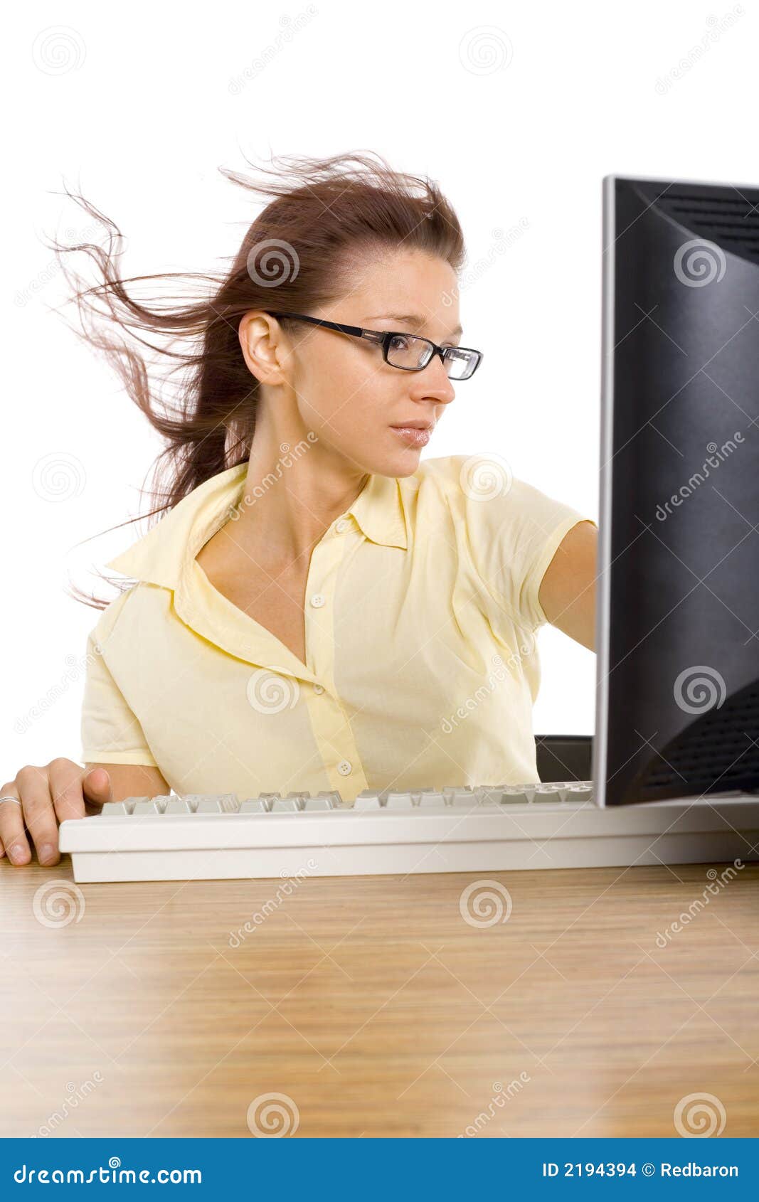 Woman at the computer stock photo. Image of isolated, astonished - 2194394