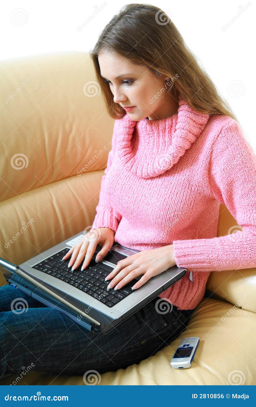 Woman and computer stock photo. Image of write, house - 2810856