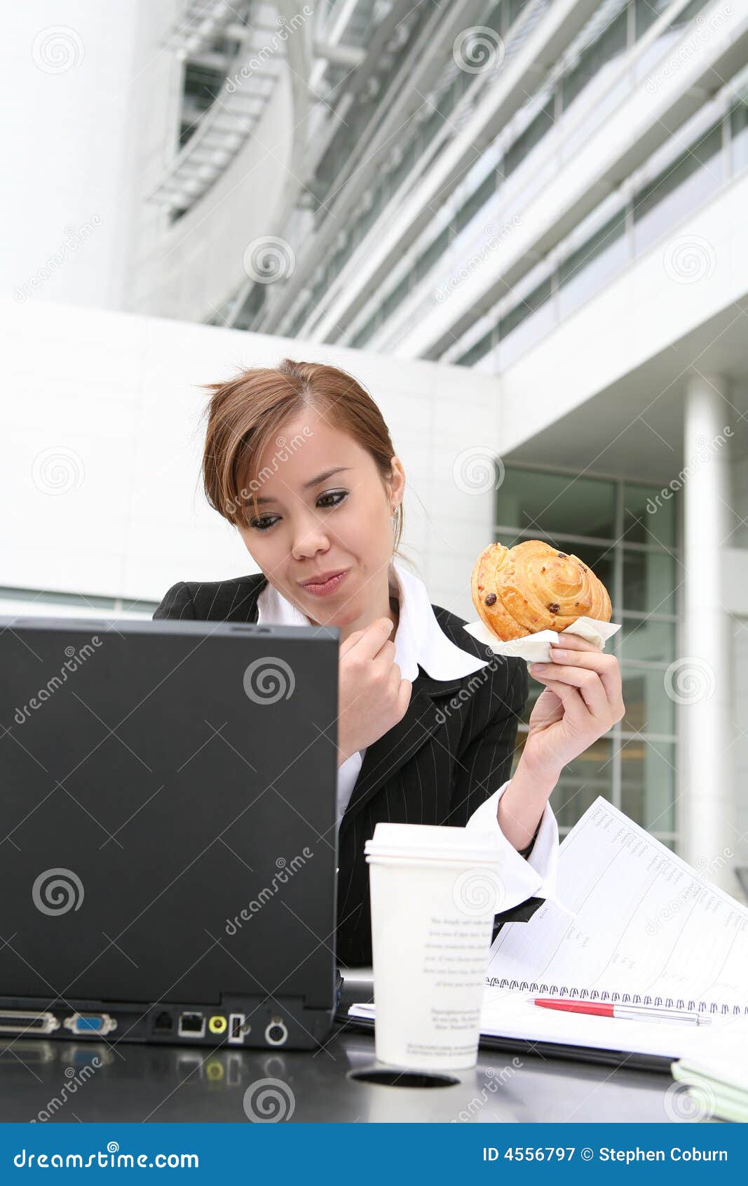 Woman at Computer stock image. Image of education, eating - 4556797