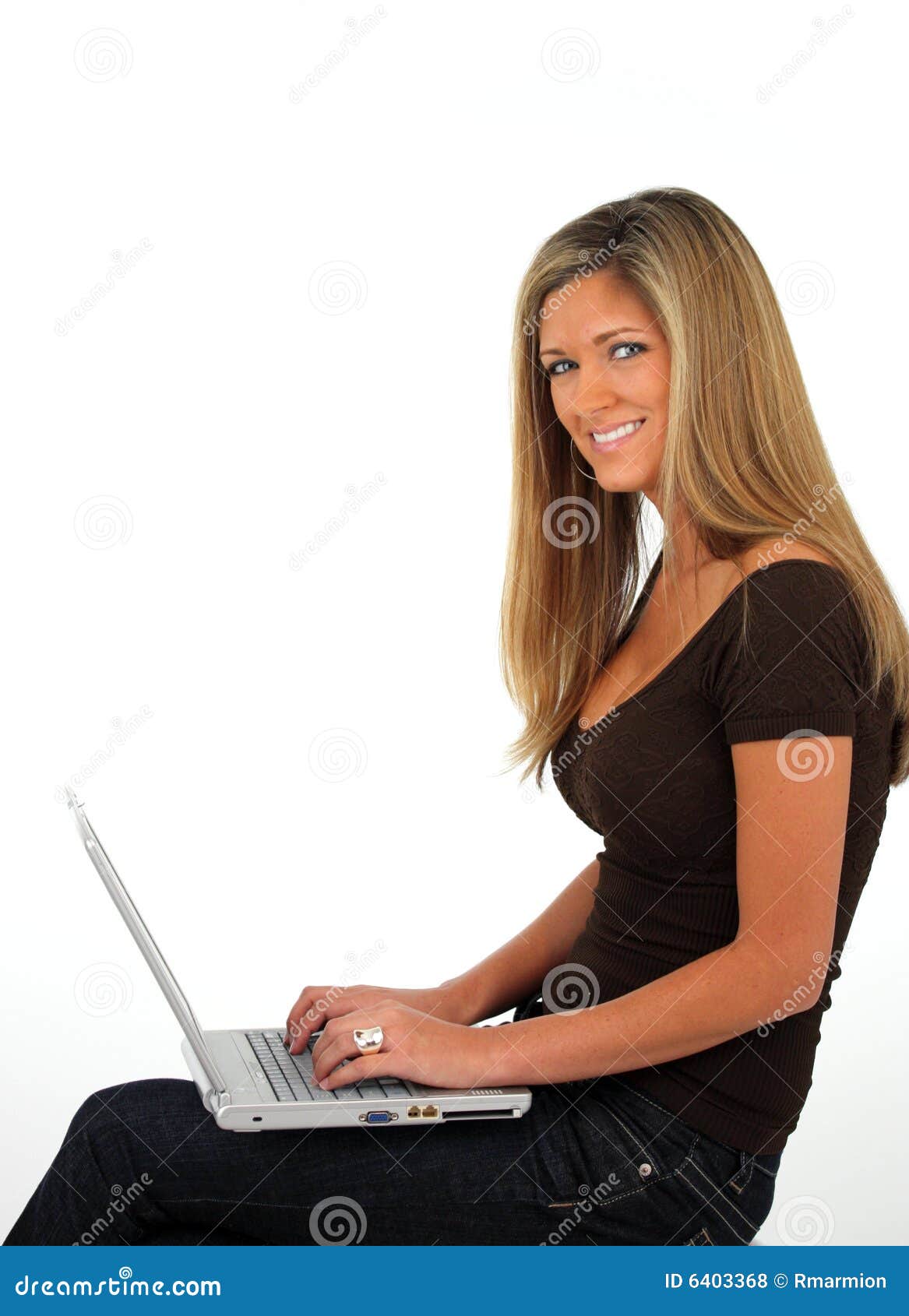 Woman on Computer stock photo. Image of caucasian, happy - 6403368