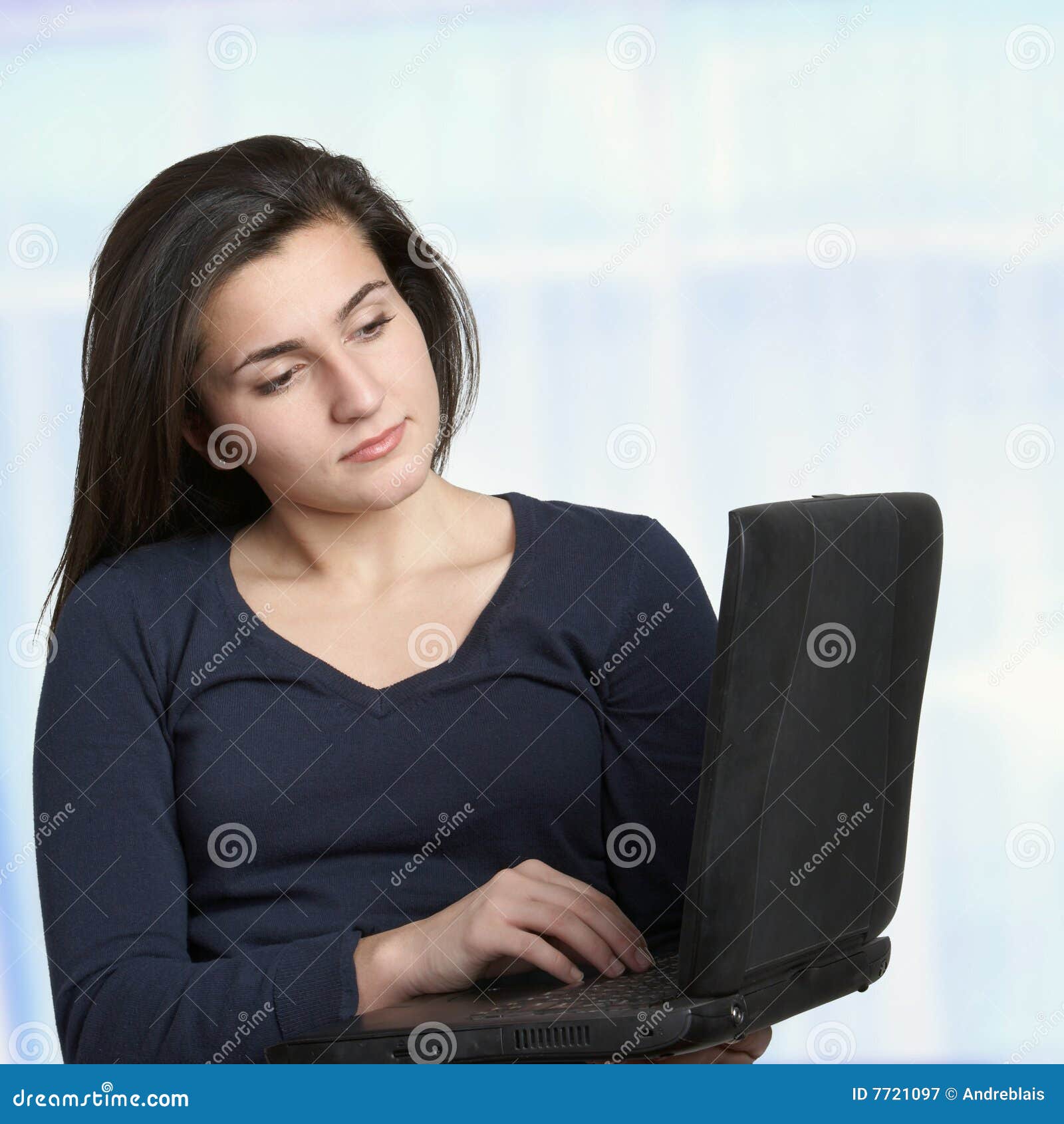 Woman on computer stock image. Image of face, blue, color - 7721097