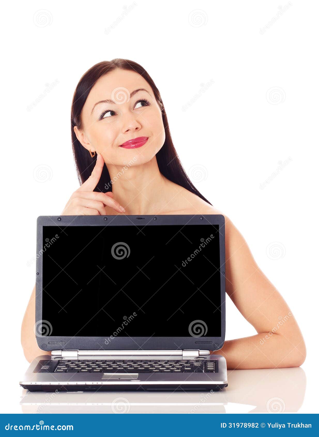 Woman with a computer stock photo. Image of pointing - 31978982