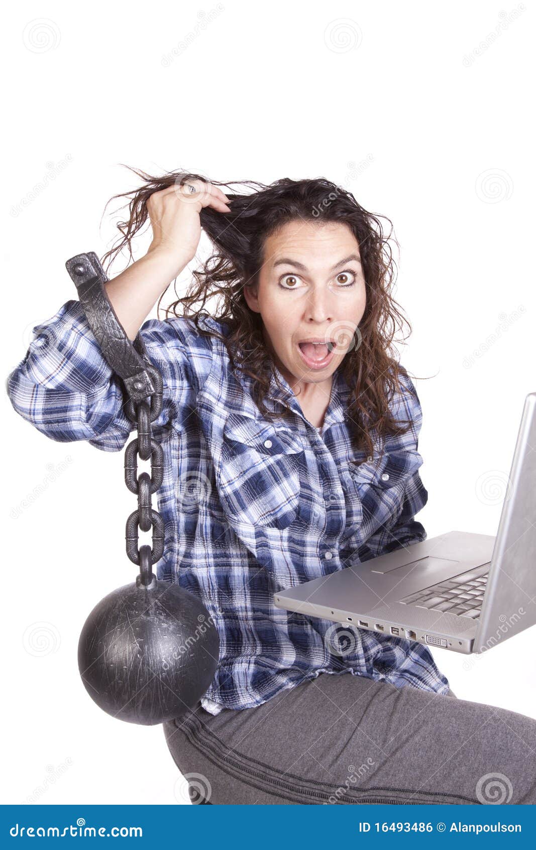 Woman Computer Chain Frazzled Stock Photo - Image of frustration ...