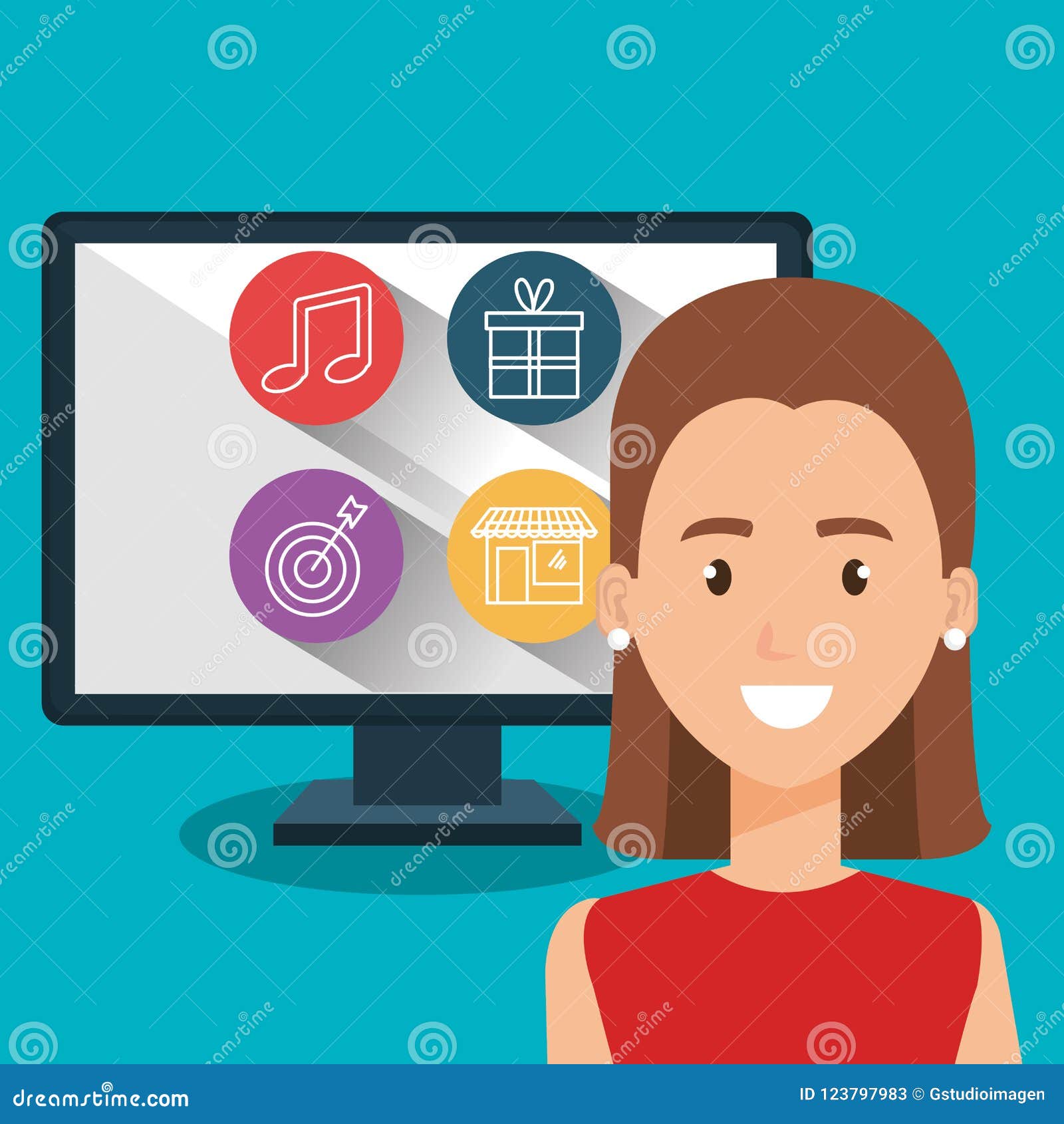 Woman with Computer Character Stock Vector - Illustration of display ...