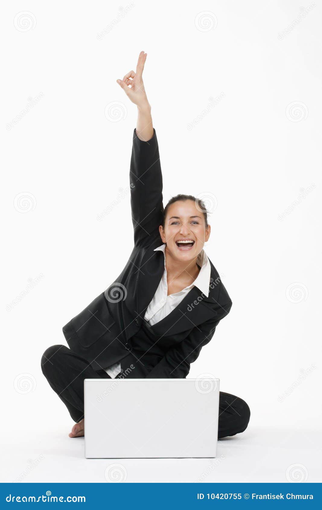 Woman with Computer Cheering Stock Image - Image of cheering ...