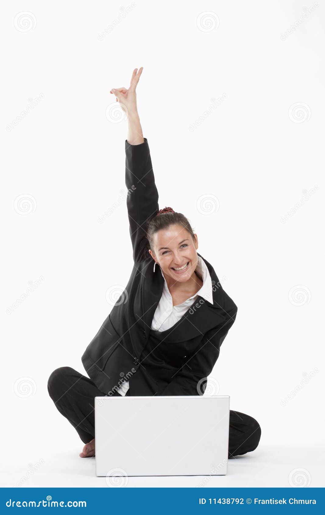 Woman with Computer Cheering Stock Photo - Image of path, sitting: 11438792