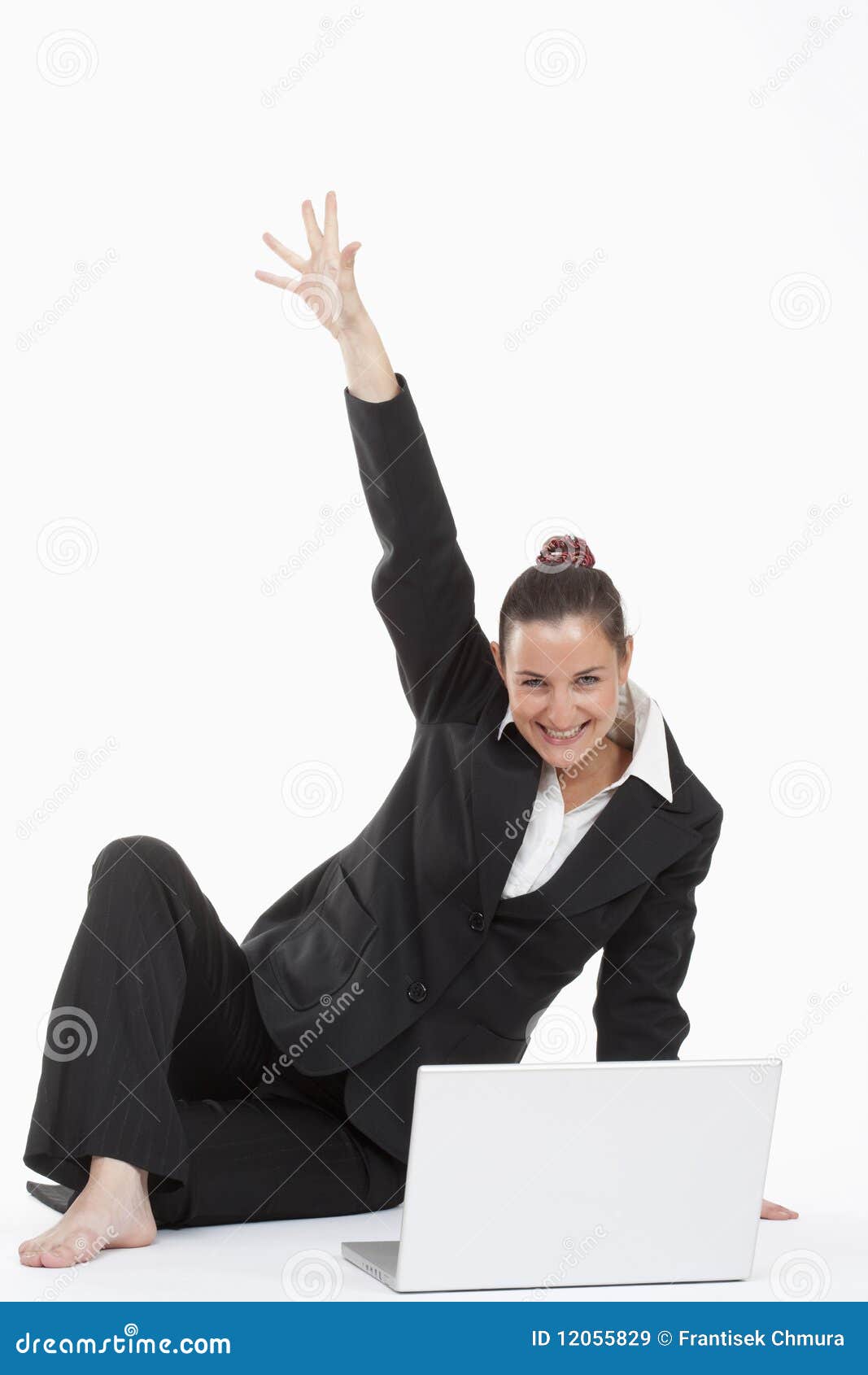 Woman with Computer Cheering Stock Image - Image of female, happiness ...