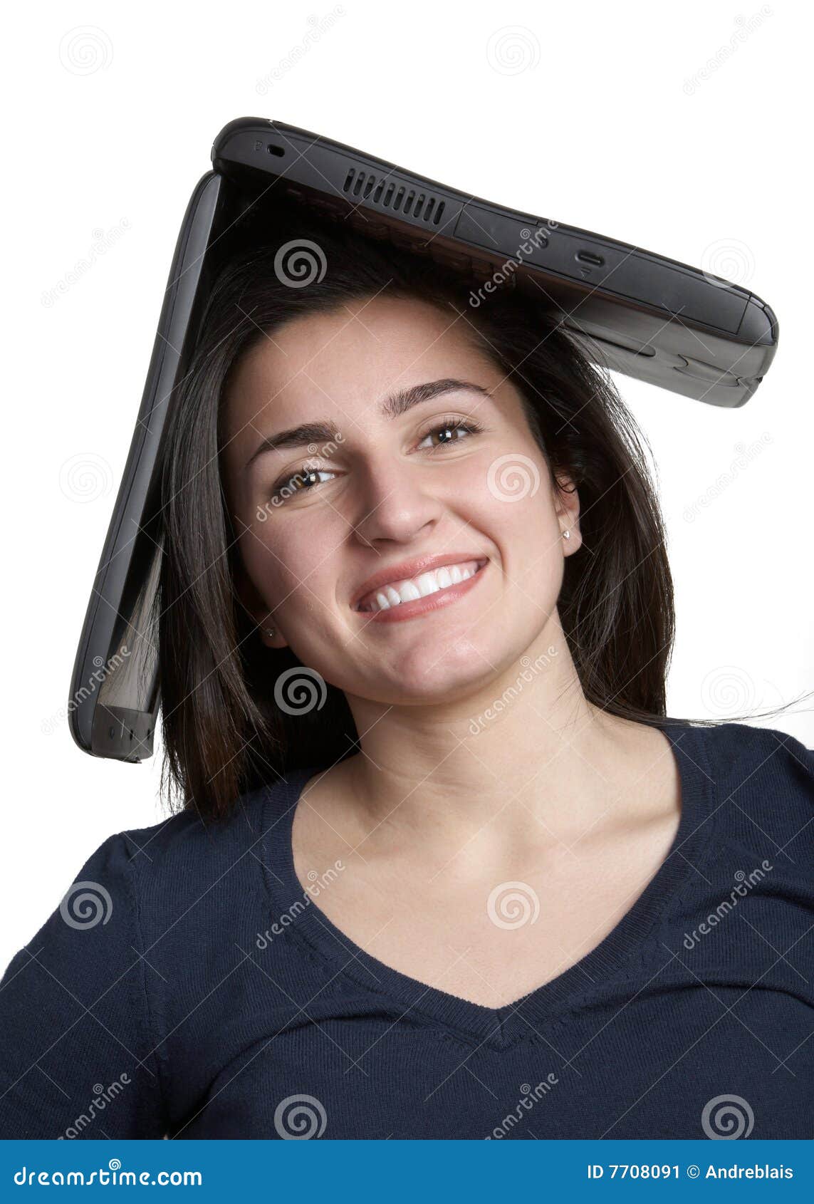 Woman with Computer on Head Stock Image - Image of computer, head: 7708091