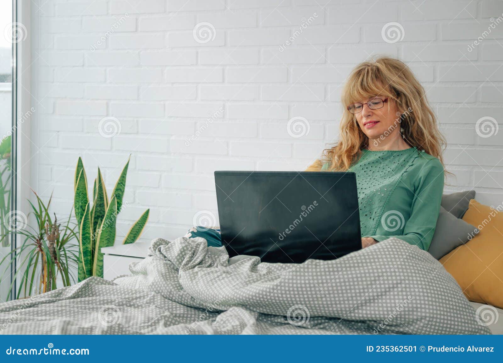 Woman with Computer at Home Stock Image - Image of remote, middle ...