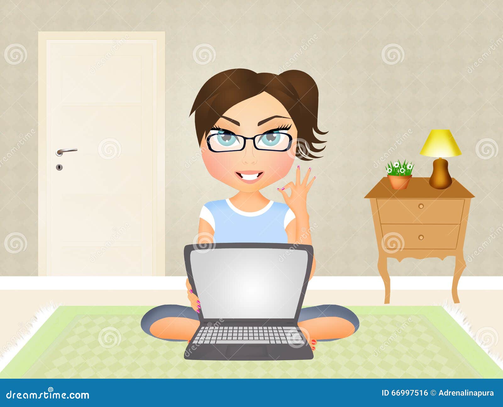 Woman with computer stock illustration. Illustration of computer - 66997516