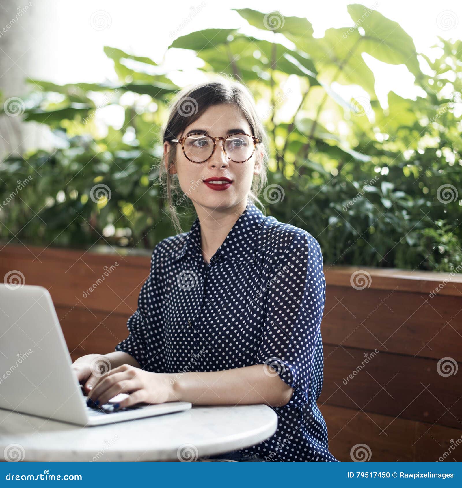 Woman Computer Internet Cafe Casual Thinking Concept Stock Photo ...