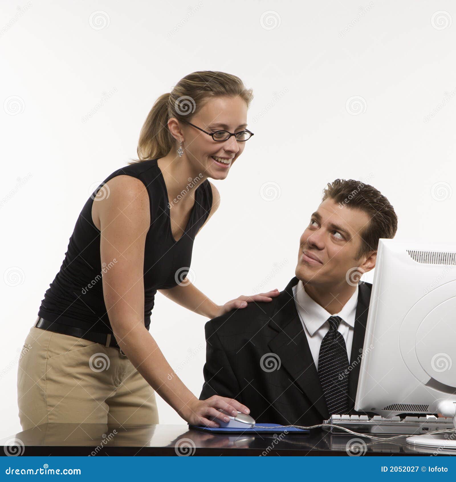 Woman at computer with man stock image. Image of adult - 2052027